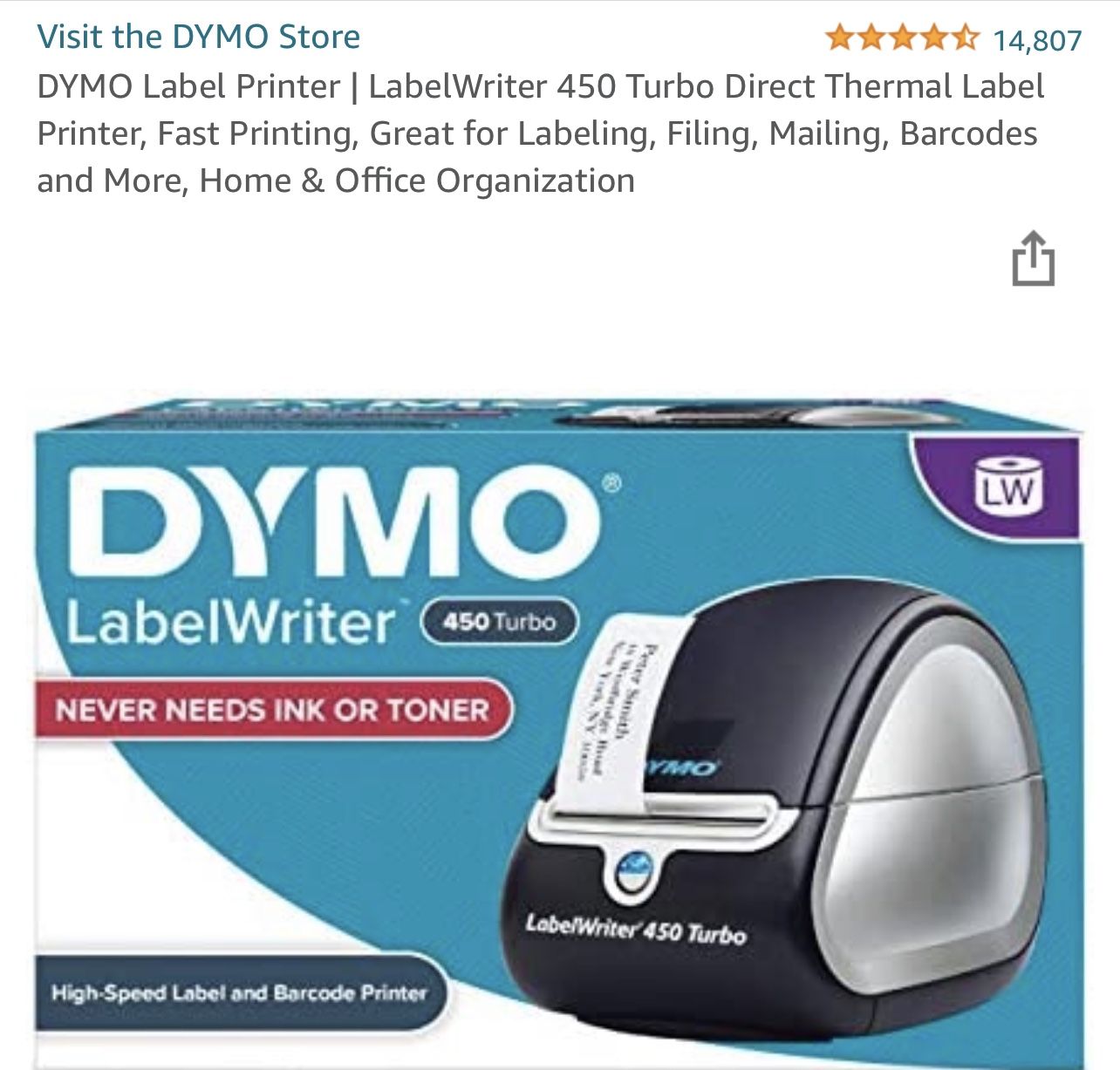 Dymo label maker Never needs ink or toner Great for home business Never ...