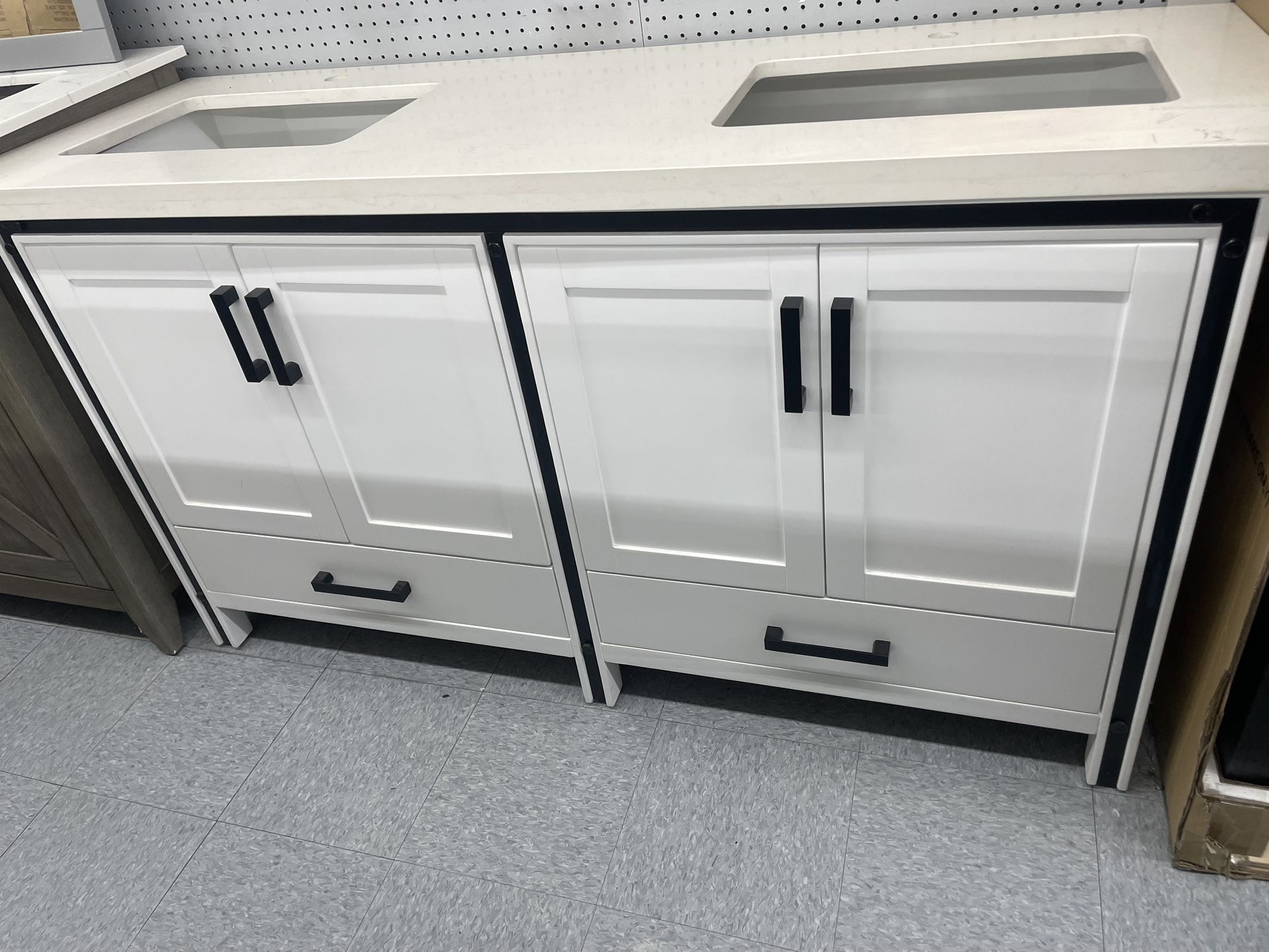 Bathroom vanity cabinet 60” solid birch quartz top with sinks and ...