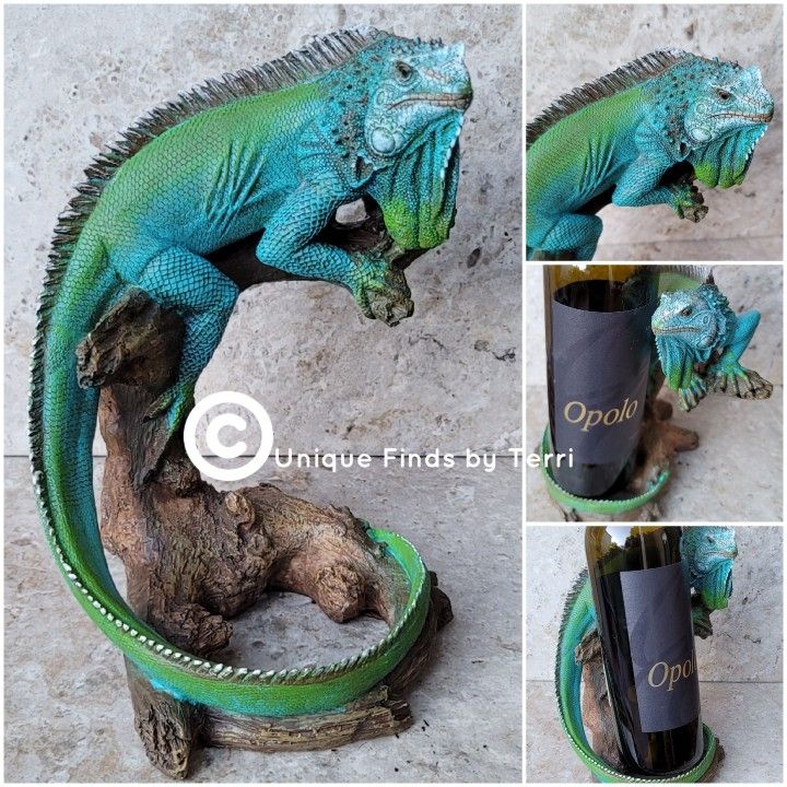 LAST ONE! Brand New! 8" Iguana Lizard Sculpture / Wine Bottle Holder ...