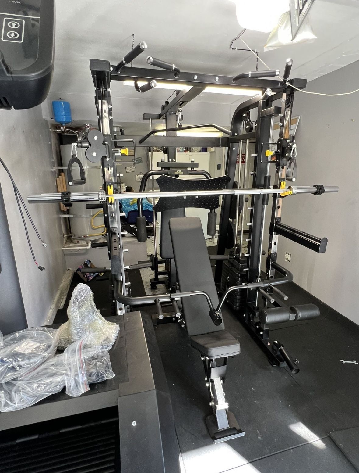 Smith Machine 300 | Adjustable Bench | 245lb Cast Iron Olympic Weights ...