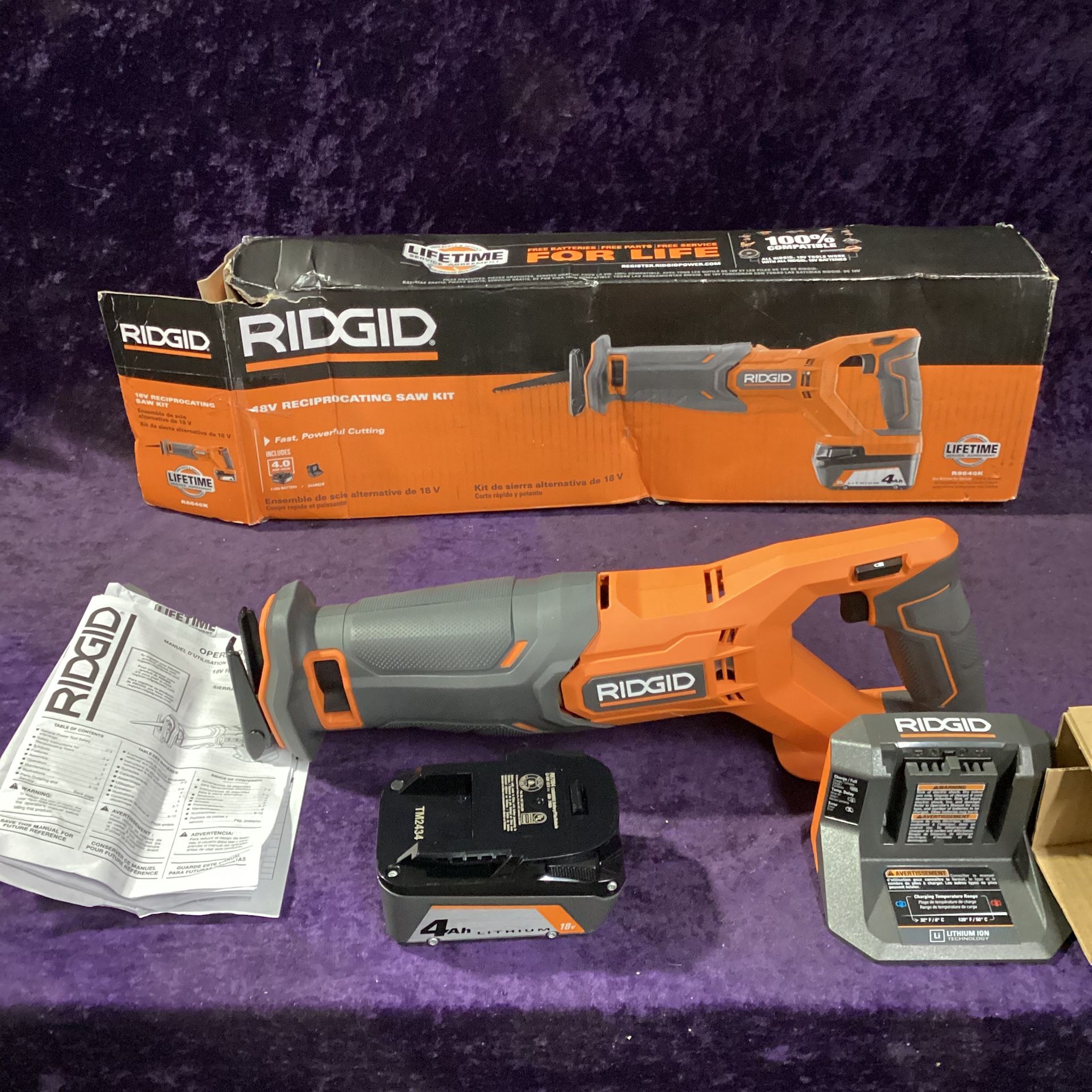 RIDGID 18V Cordless Reciprocating Saw Kit w/4.0Ah Battery & Charger-NEW ...