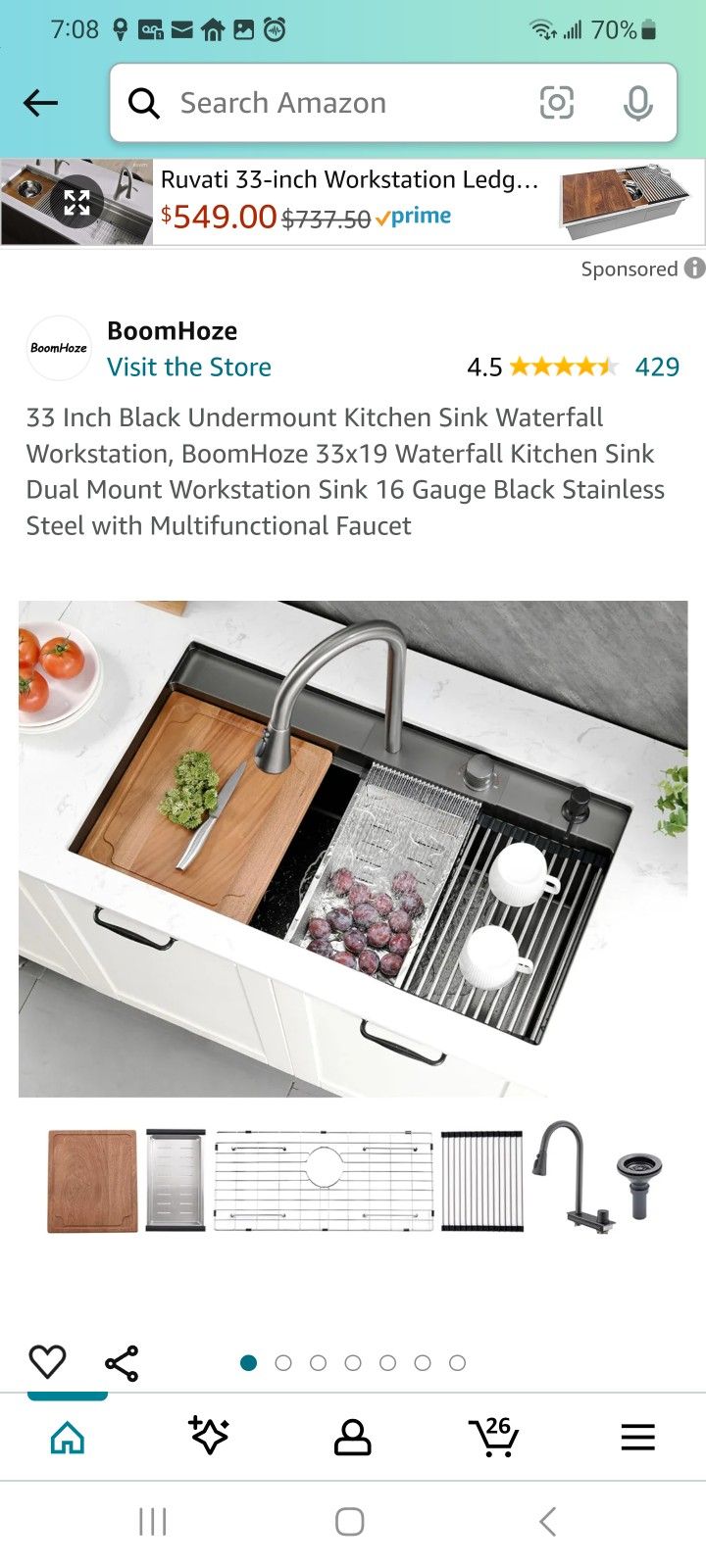 33 Inch Undermount Kitchen Sink Waterfall Workstation, BoomHoze 33x19 ...