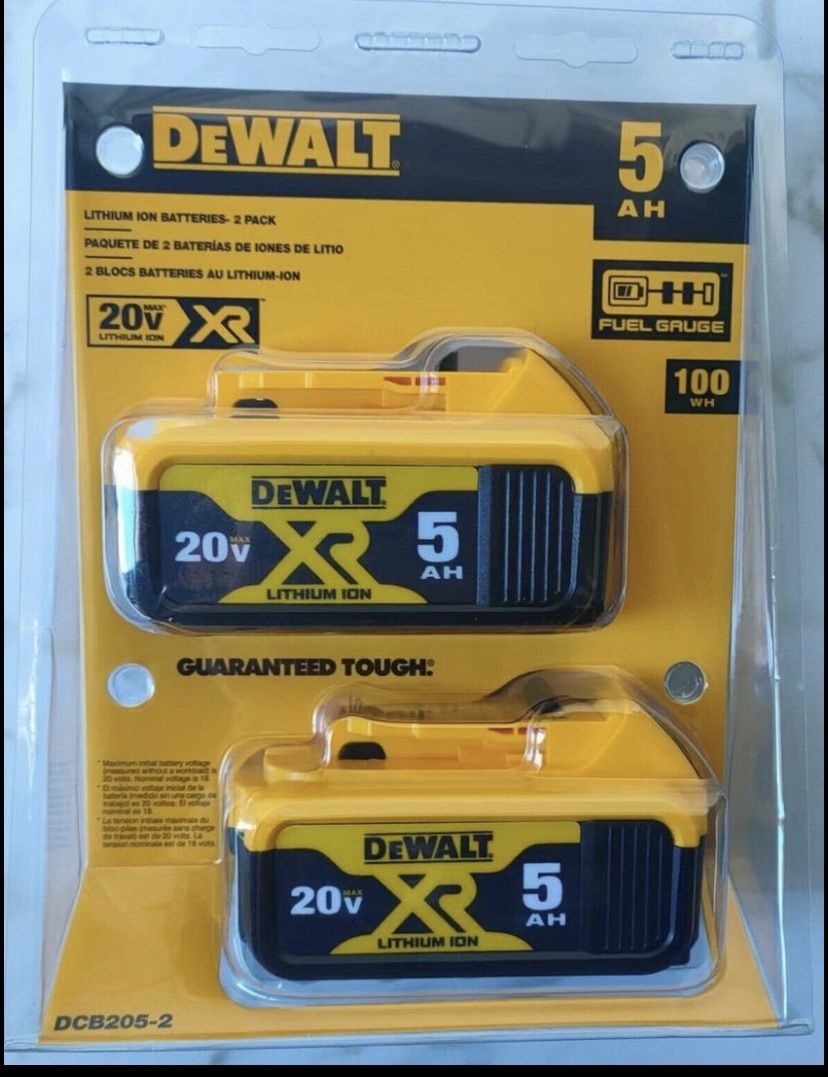 Dewalt 20V 5.0Ah Max XR DCB205-2 Lithium-lon Battery Drill Power Supply ...
