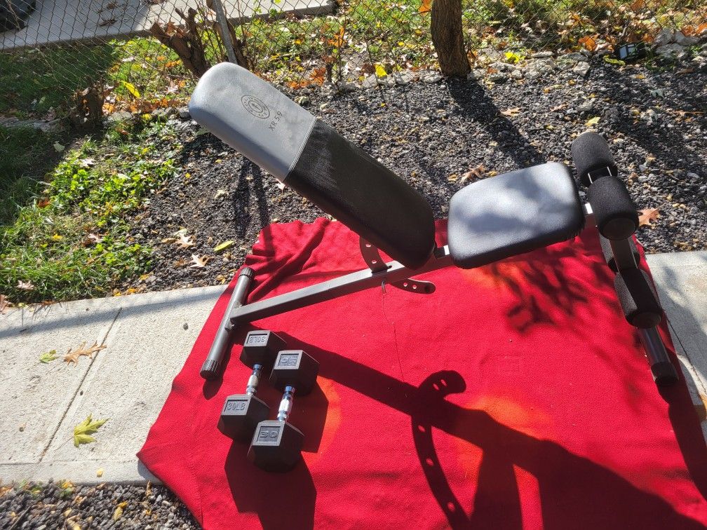 ADJUSTABLE BENCH 6 POSITIONS WITH NEW 30LB RUBBER COATED HEXHEAD ...
