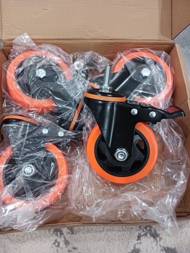 Set of 4 Heavy Duty - Orange Polyurethane Castors, Top Plate Swivel ...