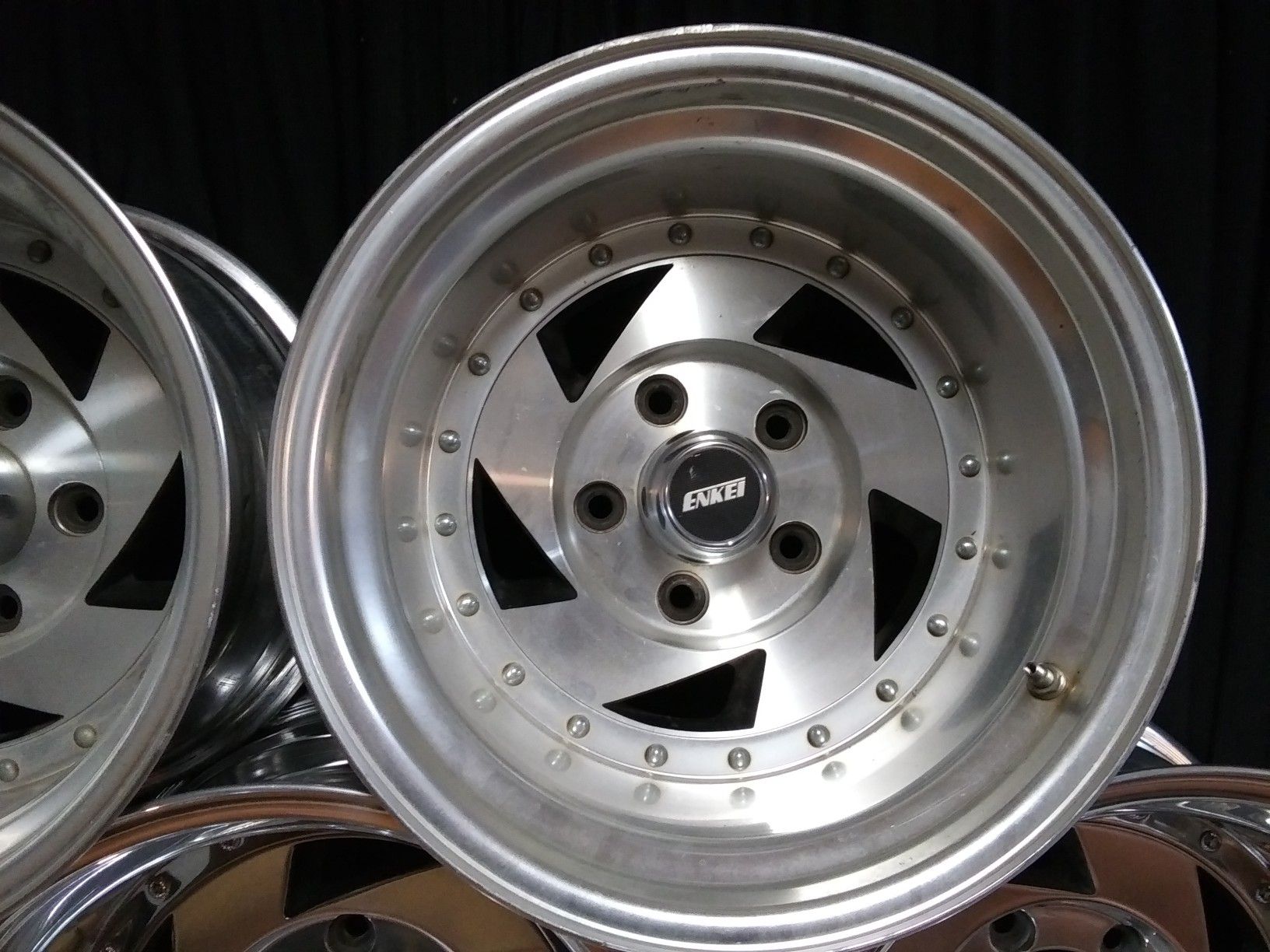 Vintage original Enkei deep dish wheels blades 5 lug rims 15x10 ...