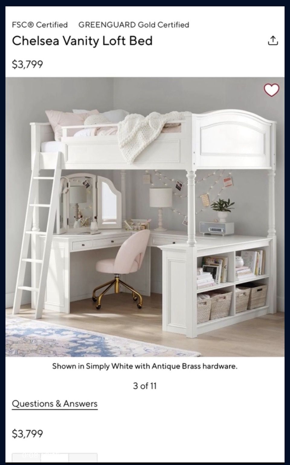 Pottery Barn Chelsea Vanity Loft Bed – Full Size – Desk + Mirror ...