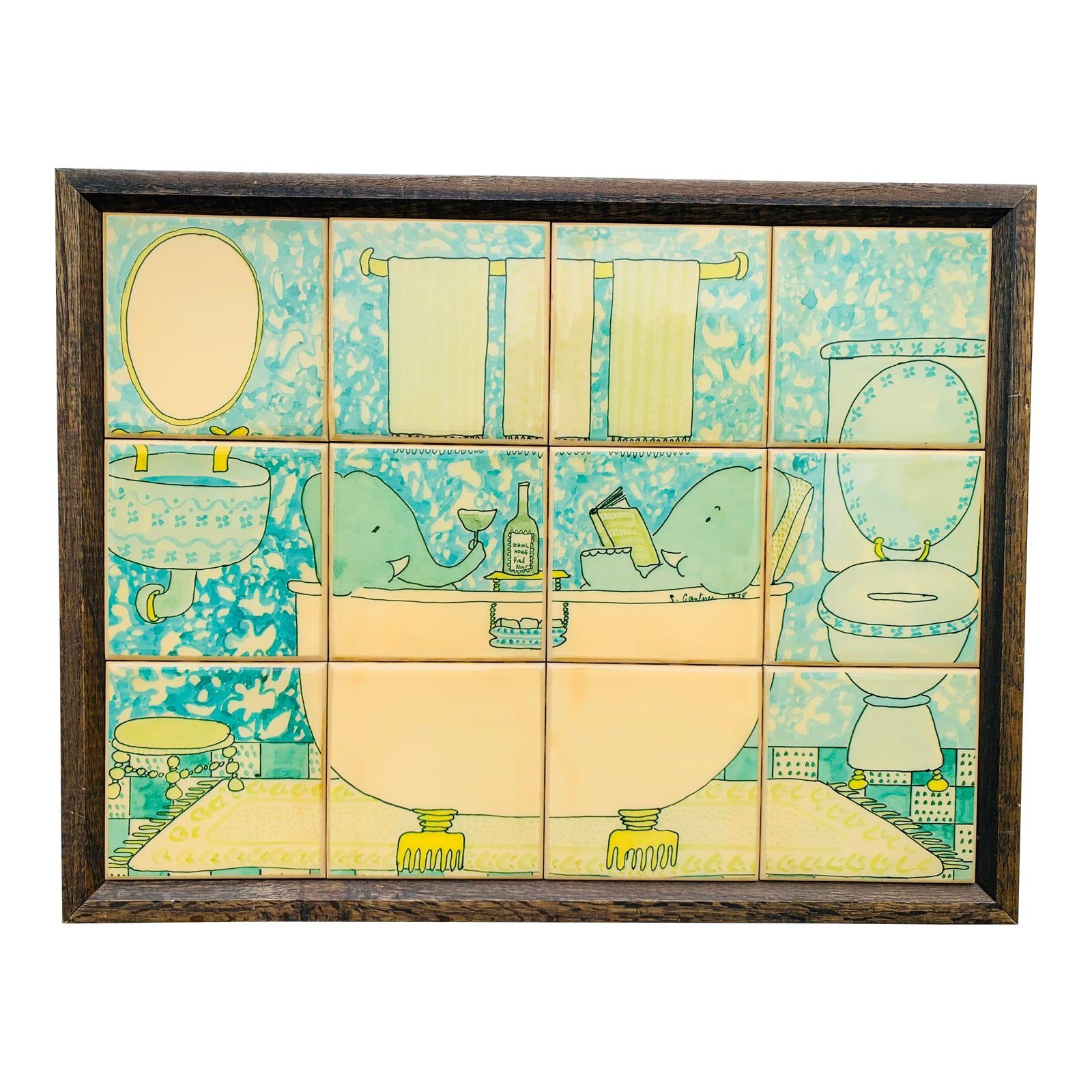 1970s Babar Bathing Elephants Tile Art by Susan Gantner for Sale in ...