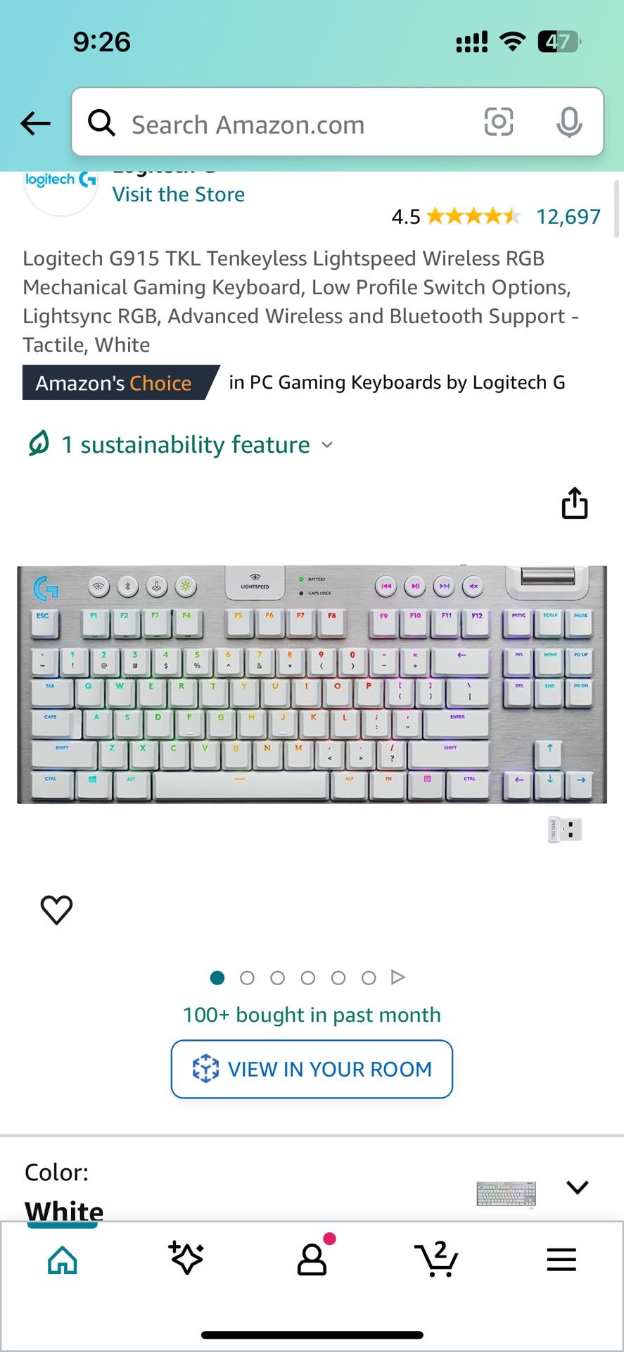 Logitech G915 TKL Tenkeyless Lightspeed Wireless RGB Mechanical Gaming ...