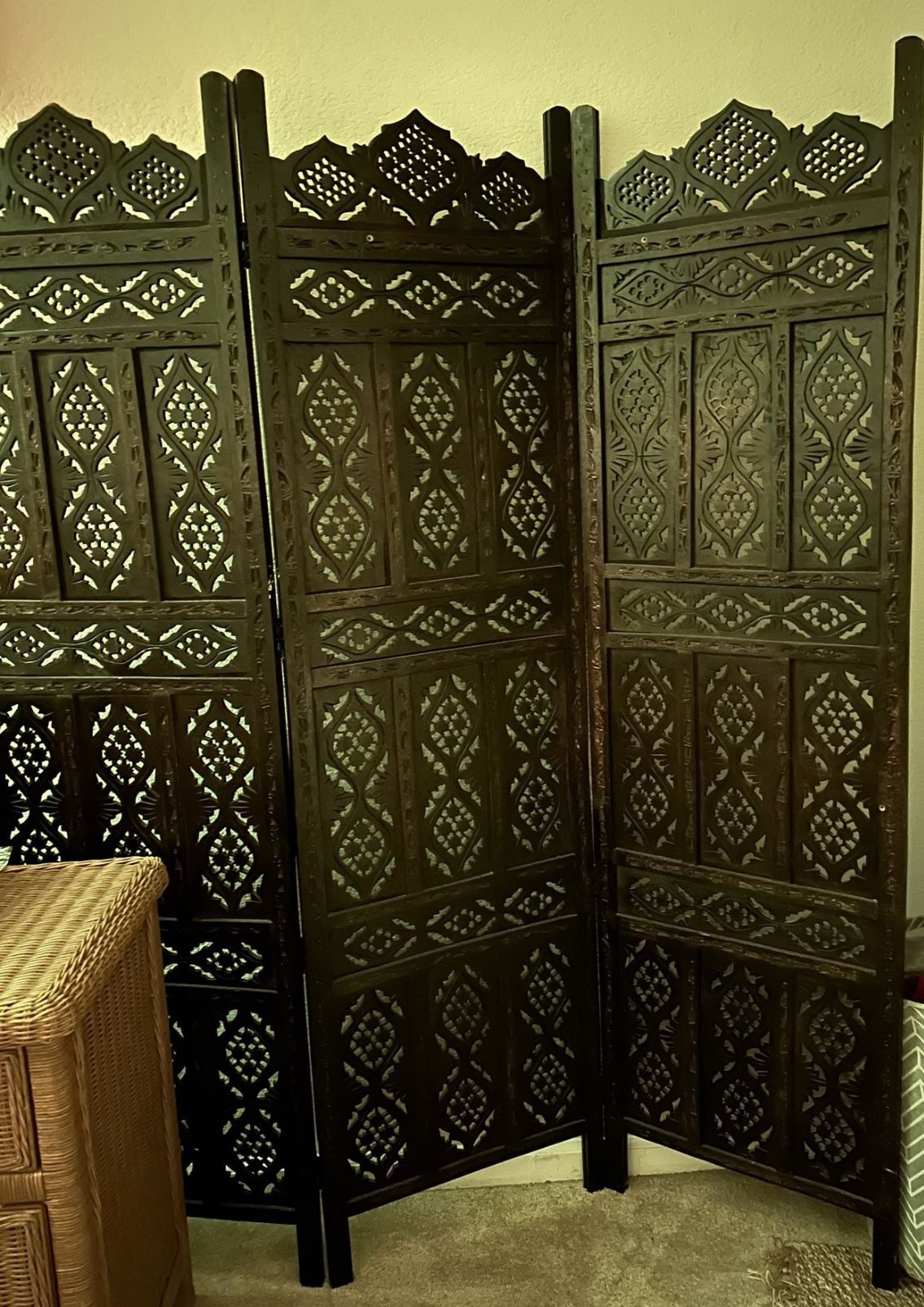 Indonesia Moroccan Room Divider Solid Wood Hand Carved Partition Boho ...