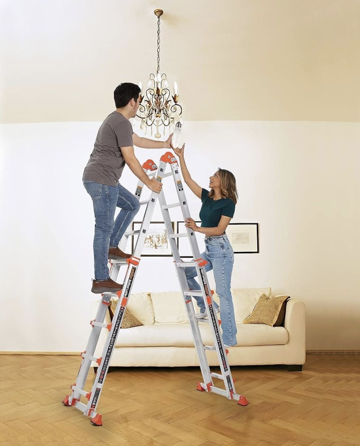 30-36 Ladder, A Frame 5 Step Ladder Extension, 17 Ft Anti-Slip Multi ...