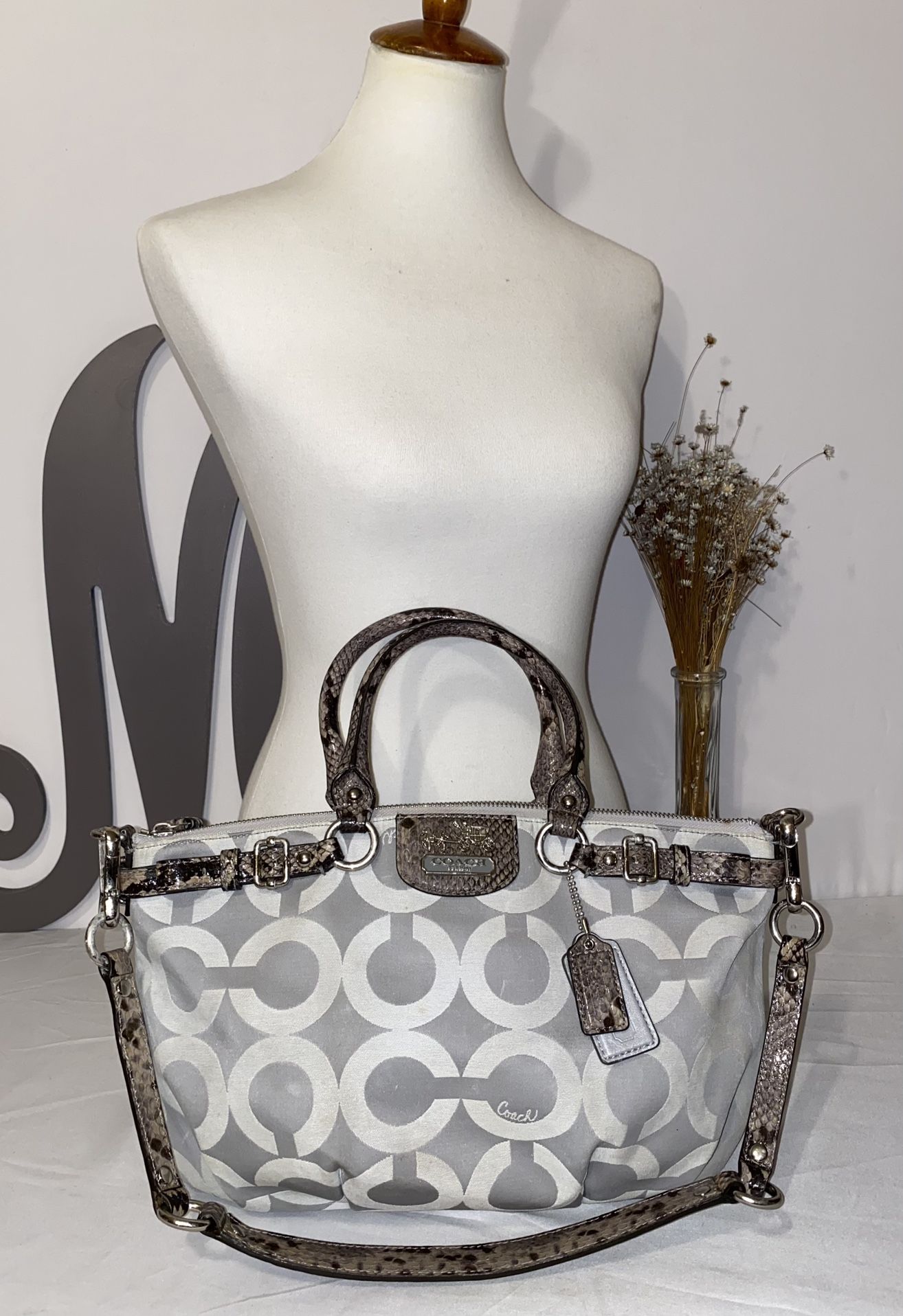 *COACH* Coach Pale Blue/ Gray/ Snakeskin Sateen Shoulder Bag Purse for ...