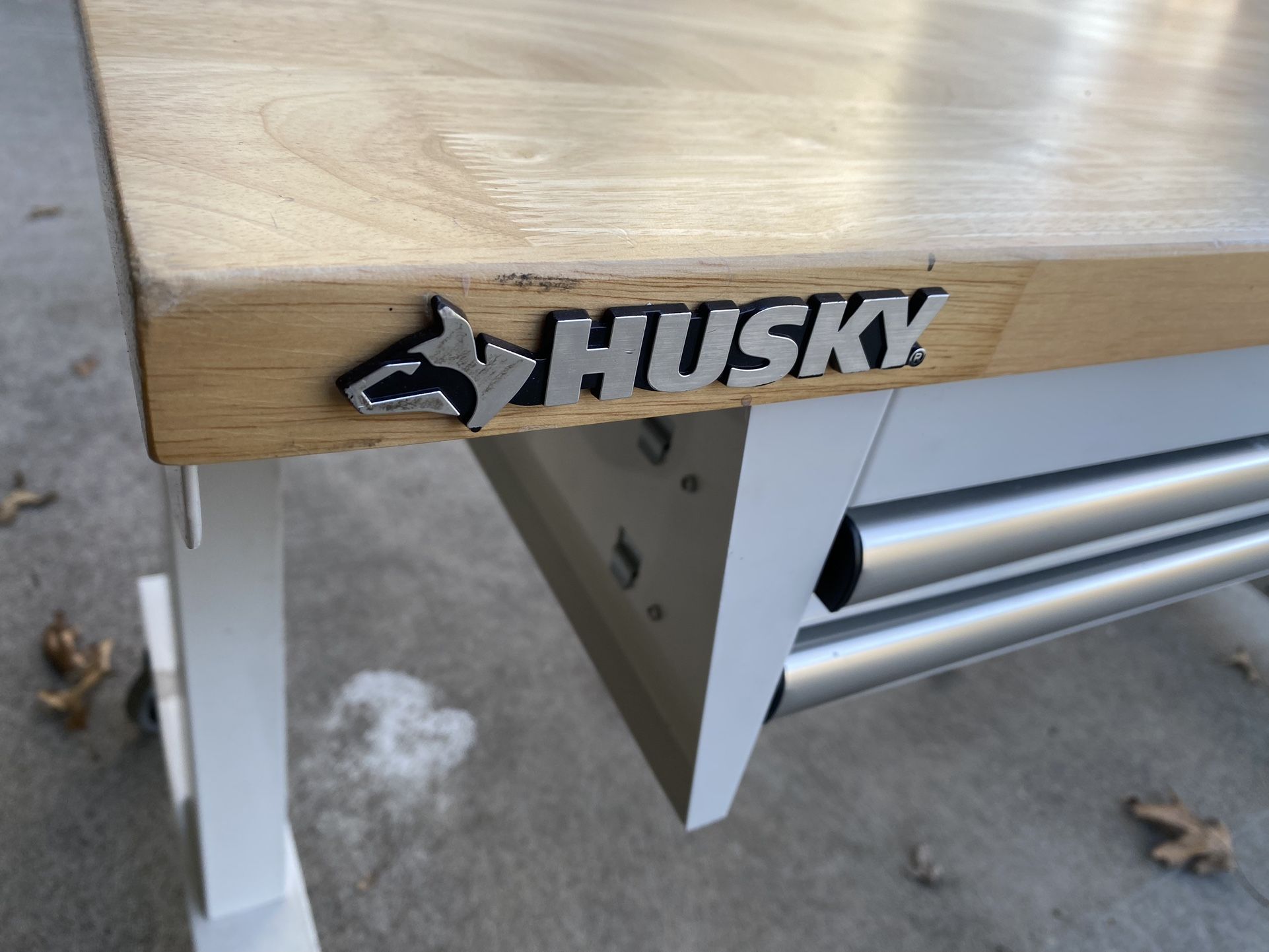 Husky 52 in. W x 24 in. D Steel 2-Drawer Adjustable Height Solid Wood ...