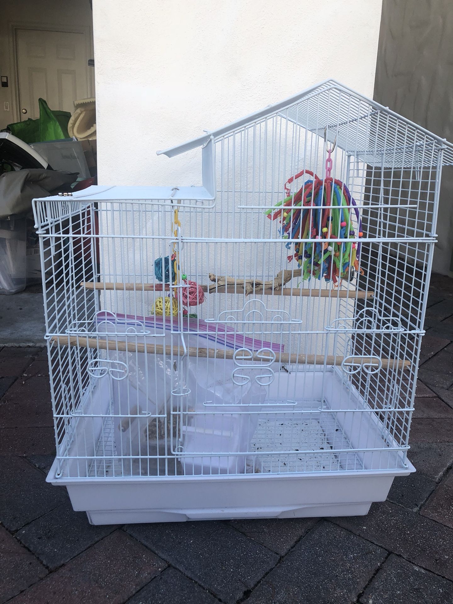 Bird Kit. 14x18x22 cage. Includes perches, toys, feeders, partial bag ...