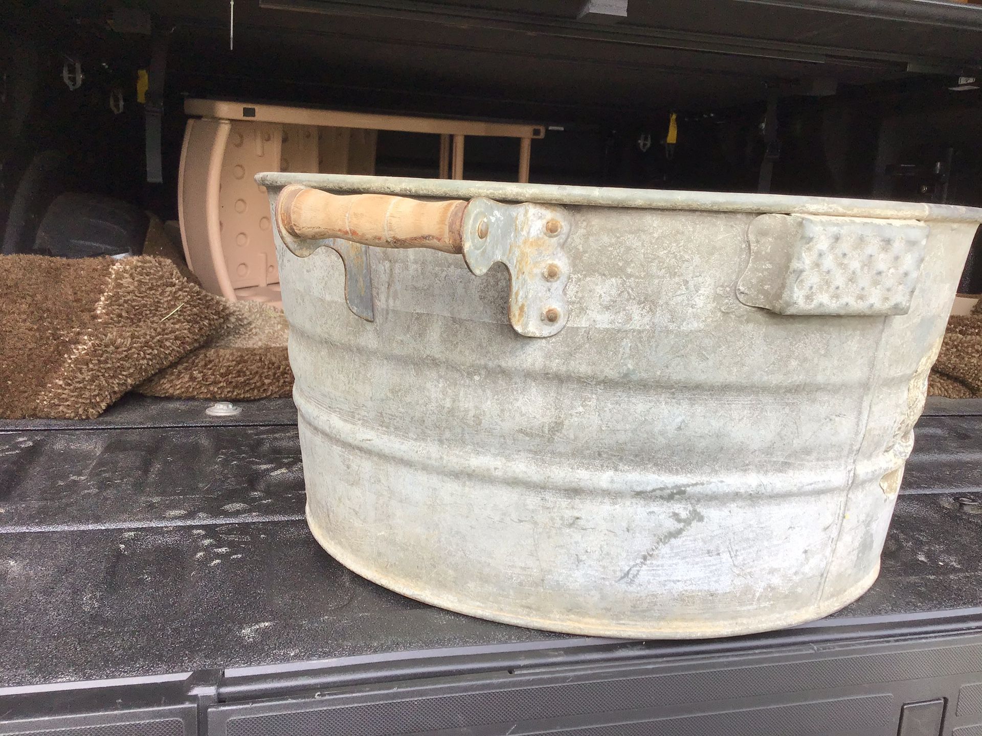 Vintage Large Galvanized Basin With Wooden Handles-No. 2 for Sale in ...