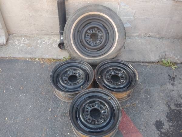 Four Chevy or GMC 15 inch 6 lug steel rims with clips for hub caps for ...