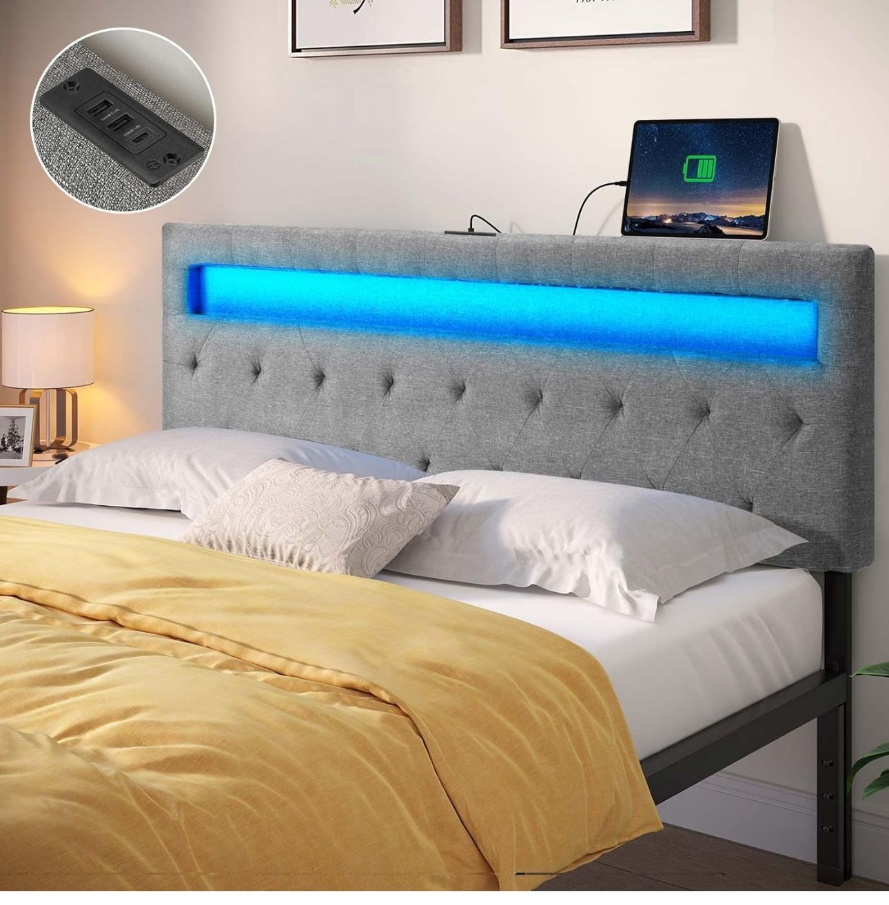 GREENSTELL Headboard for Queen Size Bed with 60,000 DIY Color of LED ...