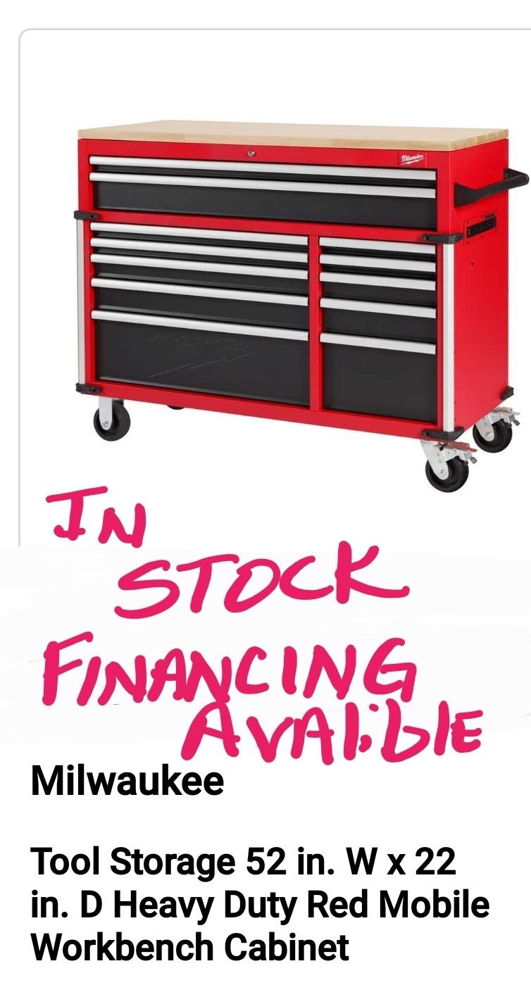 Milwaukee 52in Mobile Toolbox Workbench With Soft Closing Drawers ...