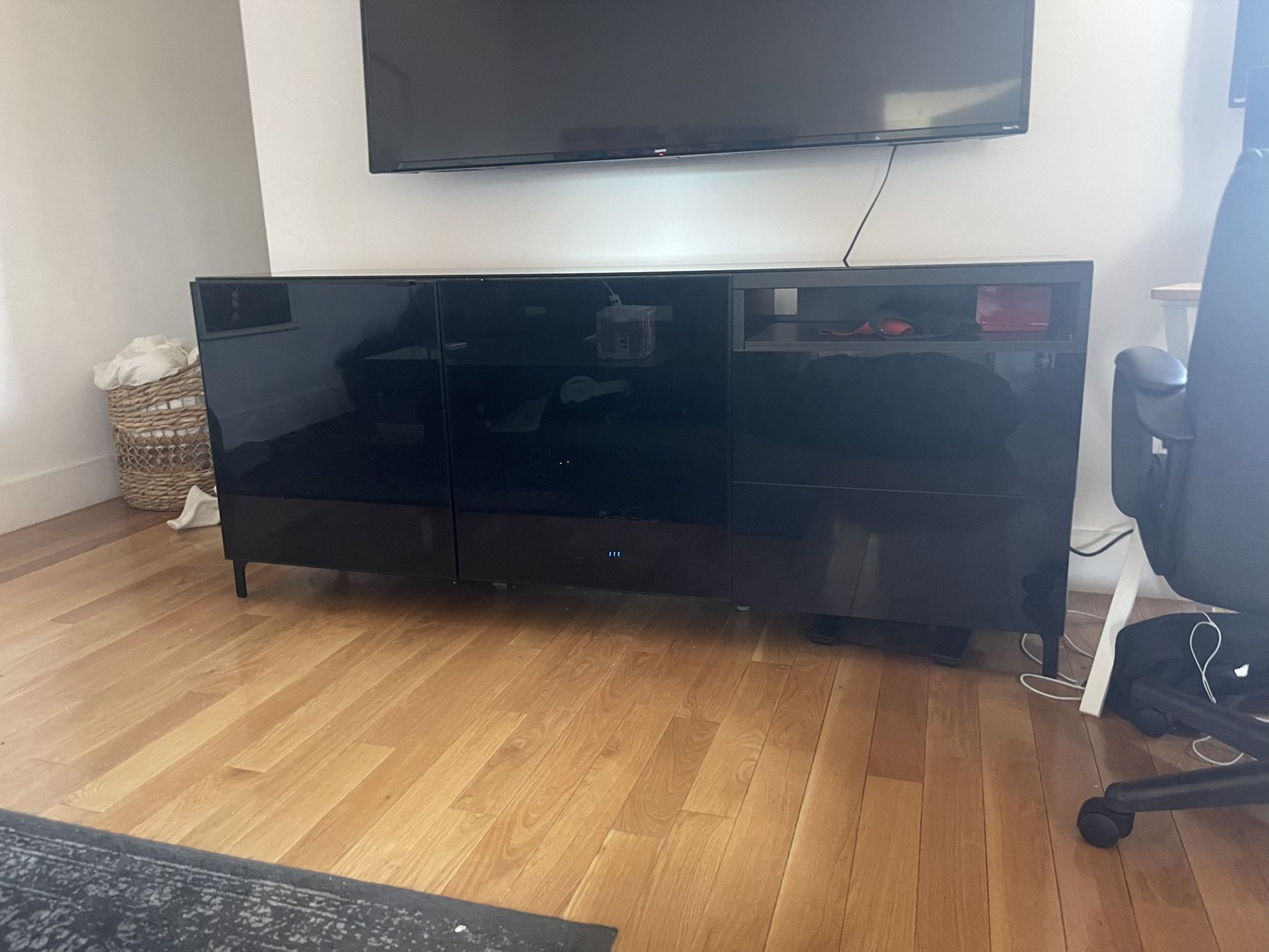 Black with Glass IKEA RANNAS TV entertainment stand. for Sale in ...