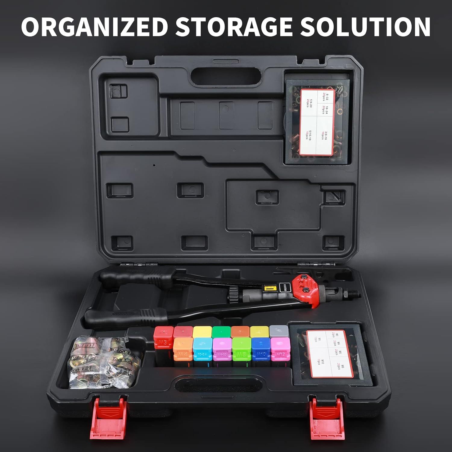 16" Rivet Nut Tool, Rivnut Tool Kit with 13 Metric and SAE Mandrels ...