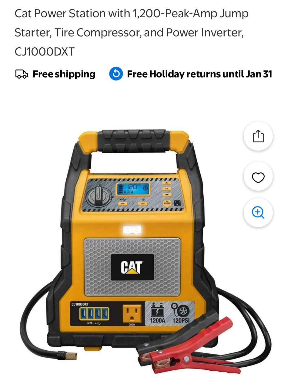 Cat Power Station with 1,200-Peak-Amp Jump Starter, Tire Compressor ...