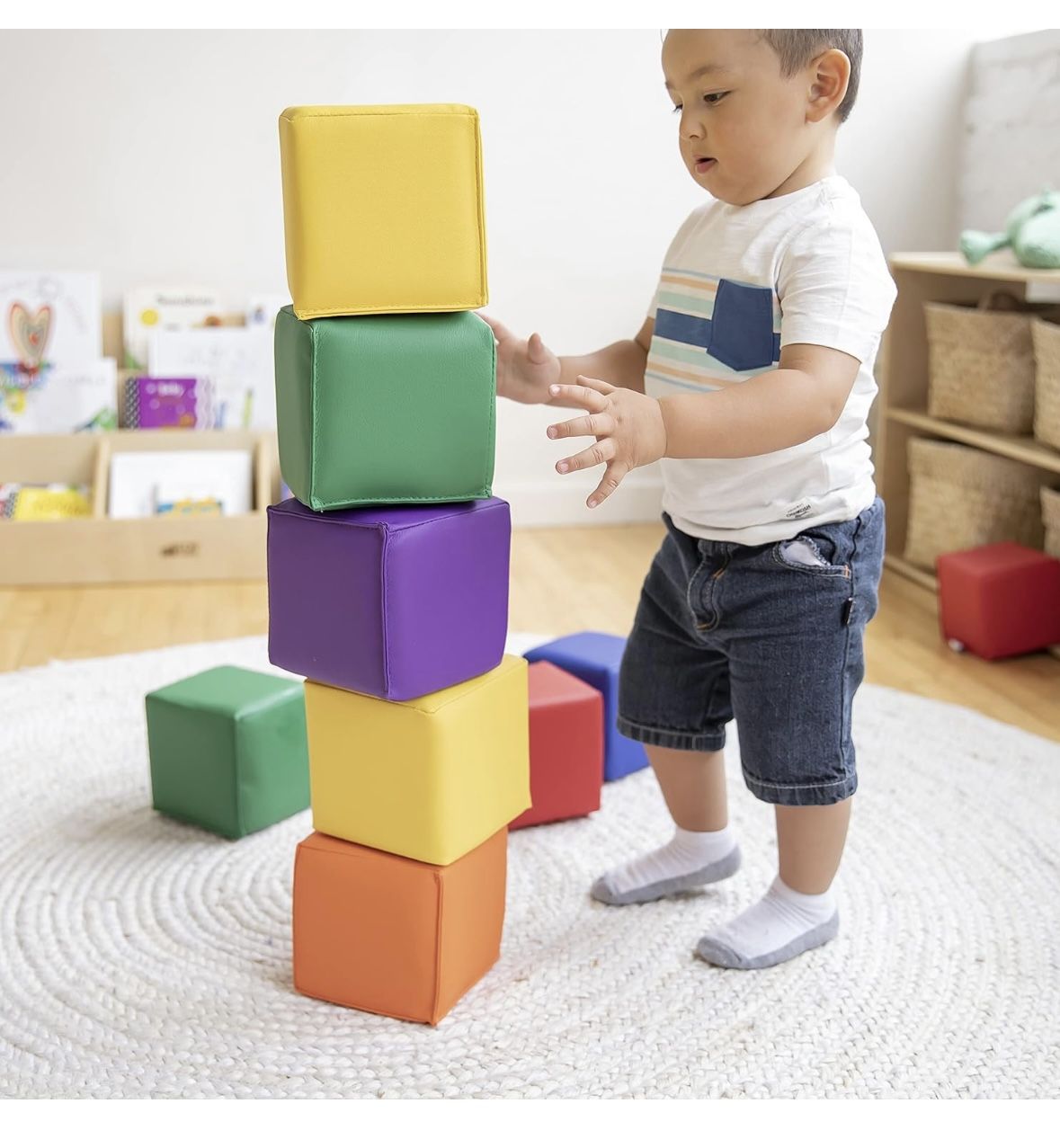 ECR4Kids SoftZone Patchwork Toddler Building Blocks Foam Cubes 12 Pack ...