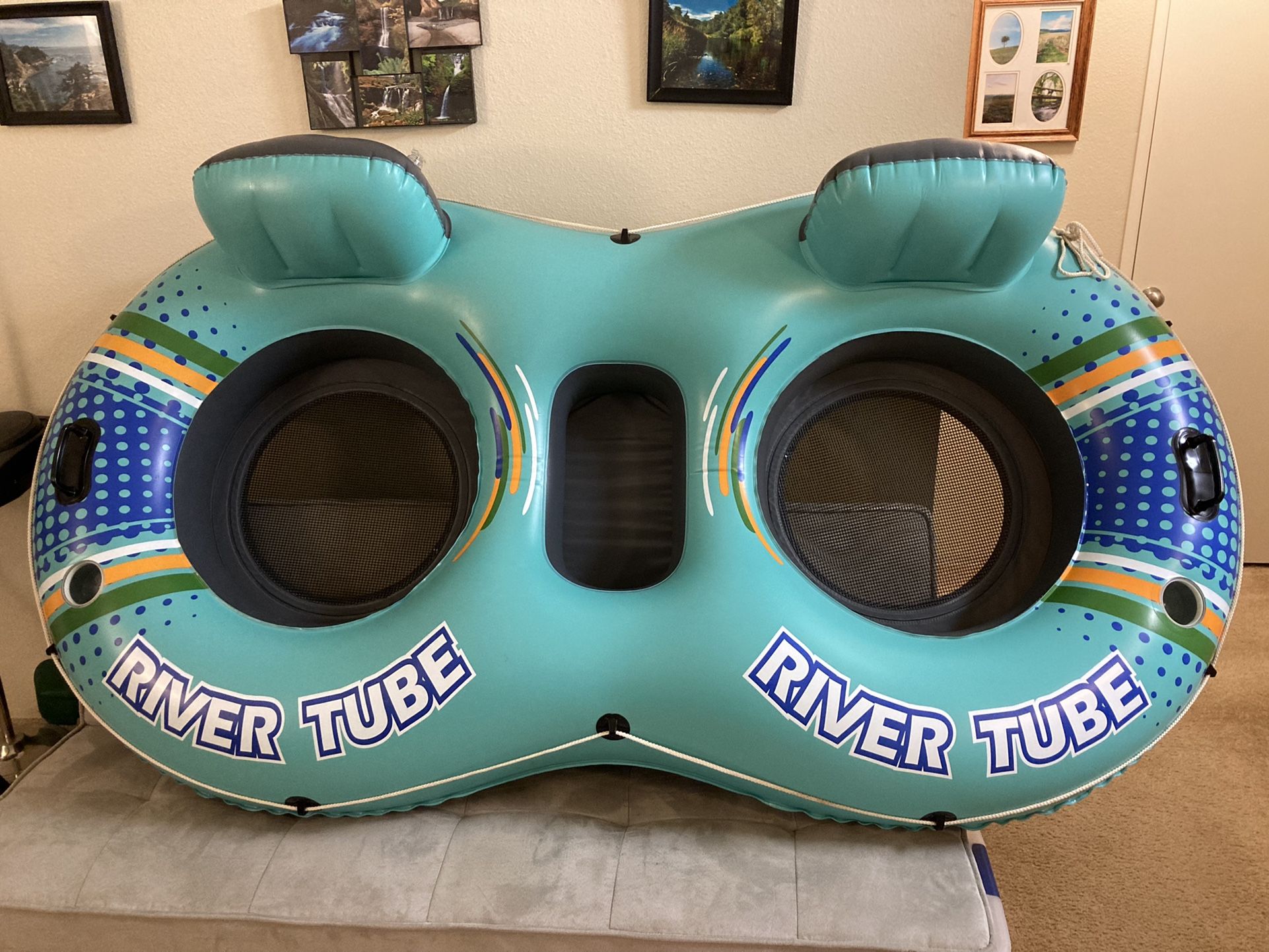 Patched - Teal Jasonwell River Tube Double 2-Person Inflatable Swim ...
