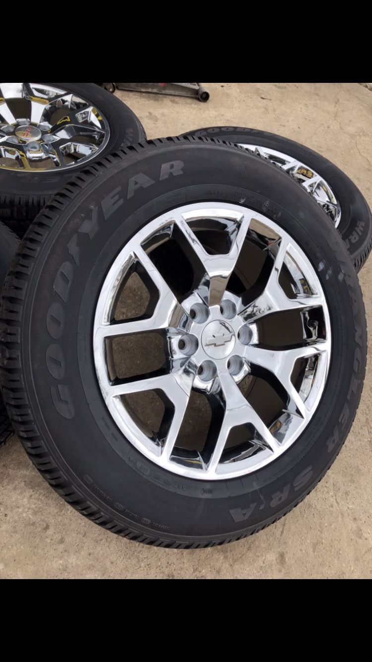 New chrome 20” Chevy / GMC Honey Comb Rims and New Goodyear Tires 6 Lug ...
