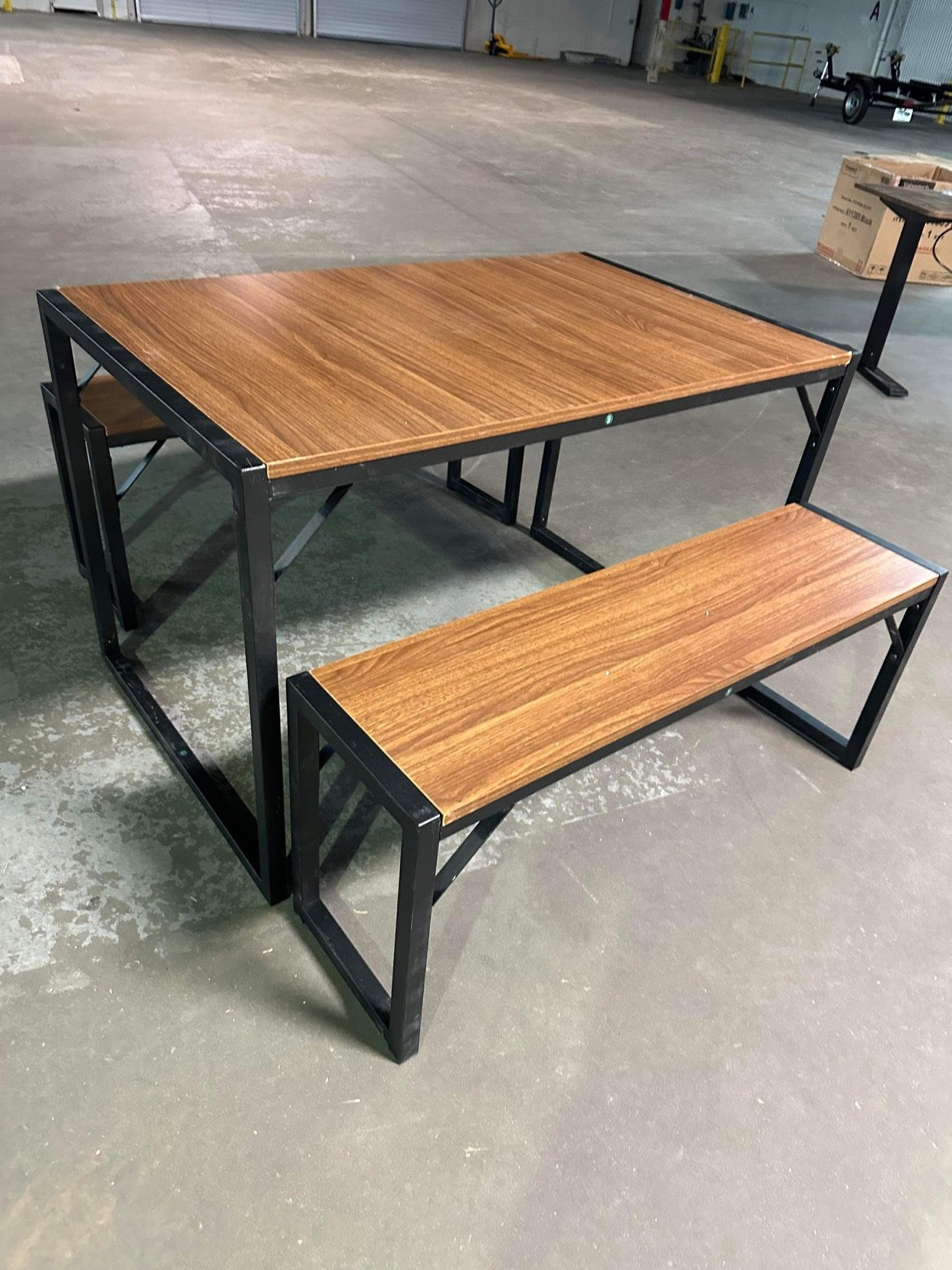 48” Brown Metal Frame Dining Table with Benches, 3 Piece Dining Set for ...