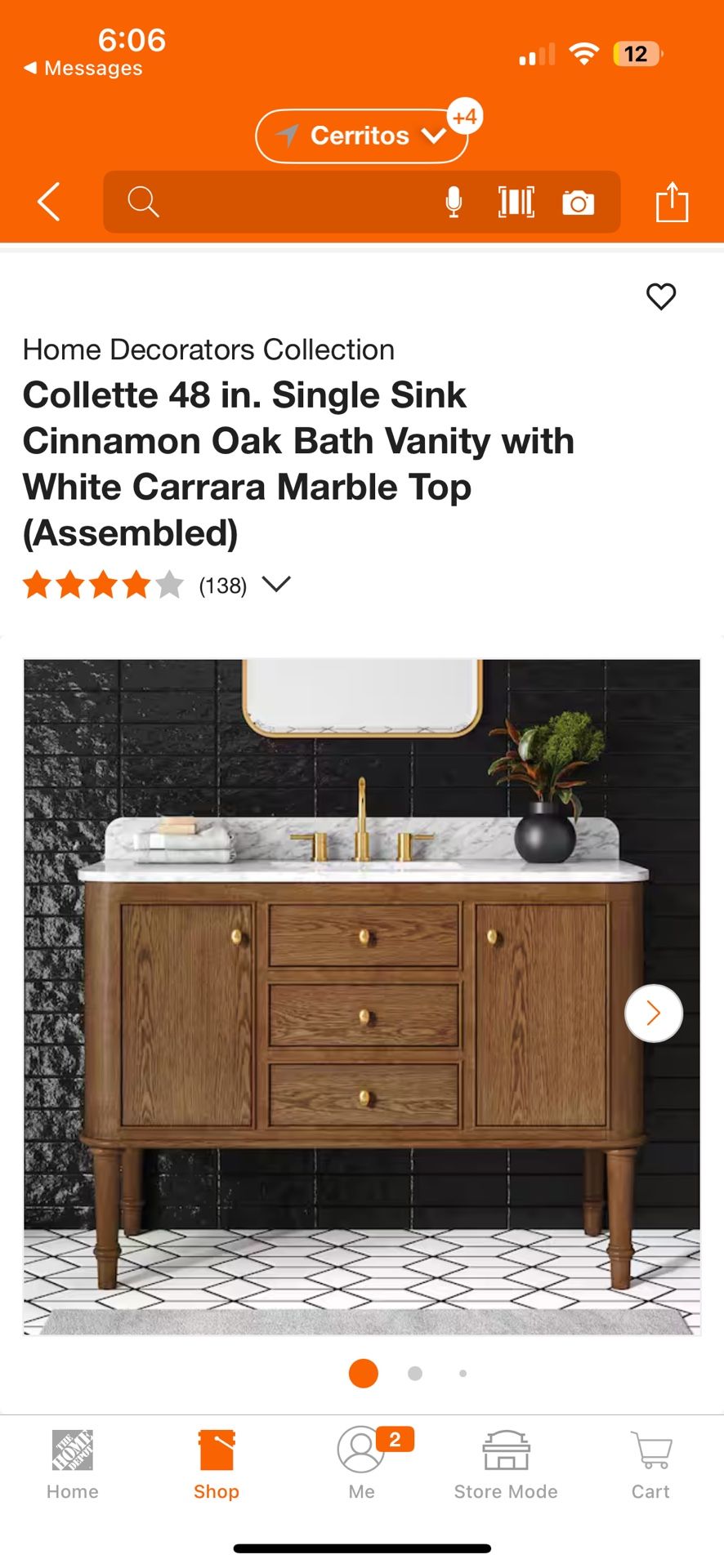Home Decorators Collection Collette 48 in. Single Sink Cinnamon Oak ...