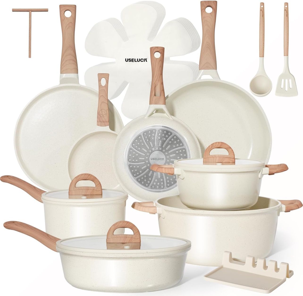 22 PCS Ceramic Cookware Sets Nonstick Kitchen Pot&Pan With Lid Cream ...