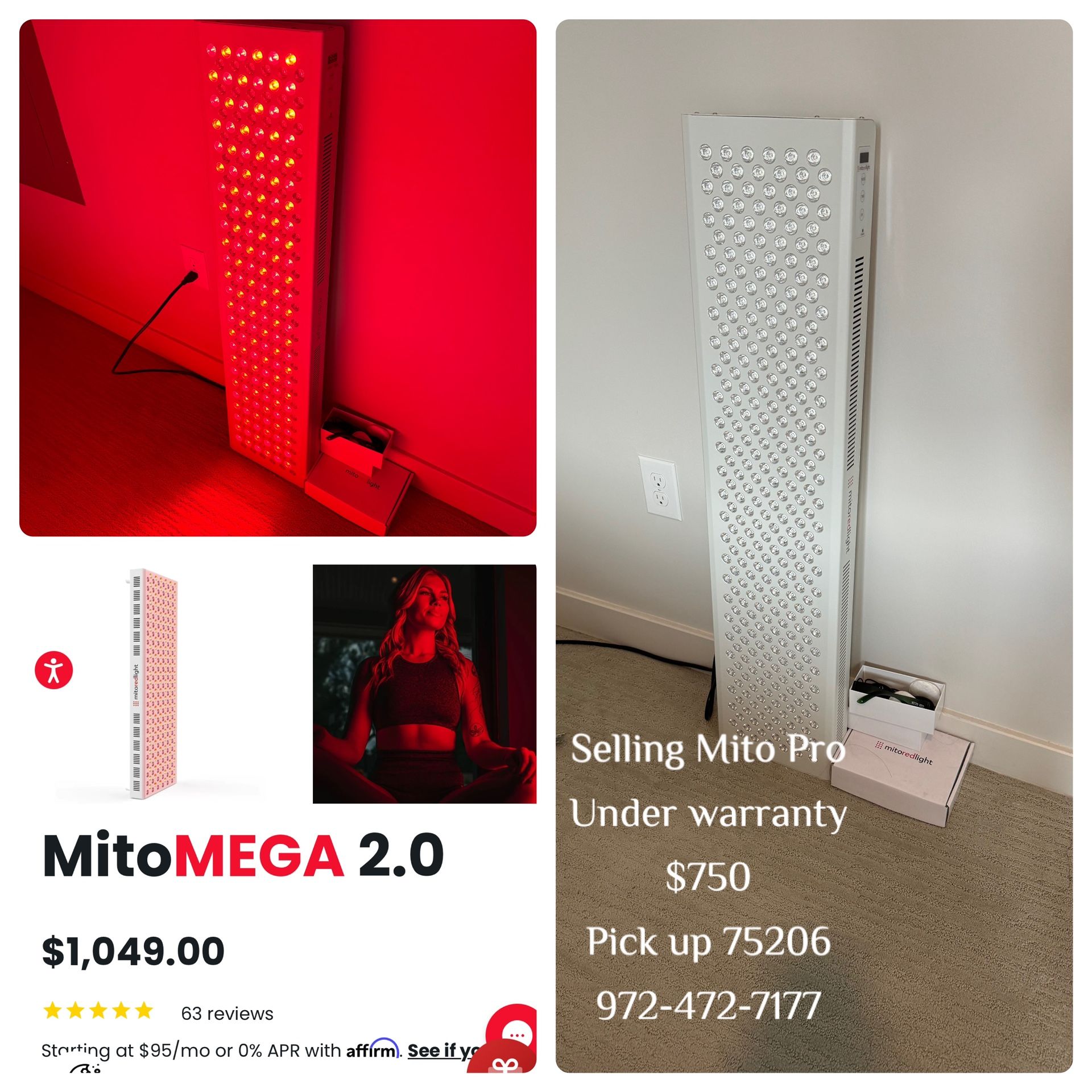 Mito Pro Red light therapy panel Under warranty $750 for Sale in Dallas ...