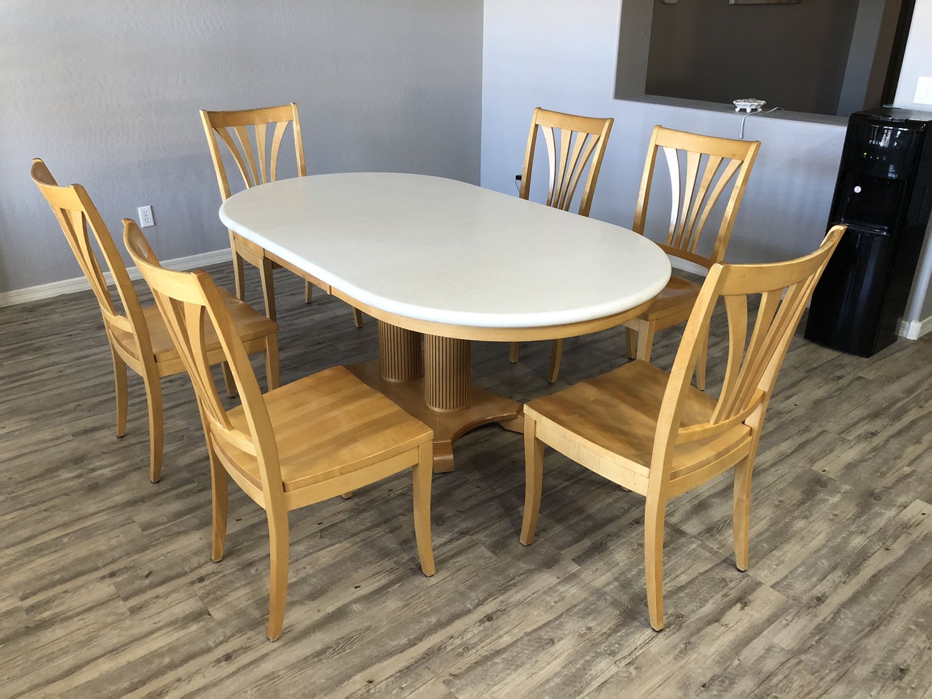 Saloom Double Pedestal Kitchen Table, Corian Top (with Leaf), and 6 ...