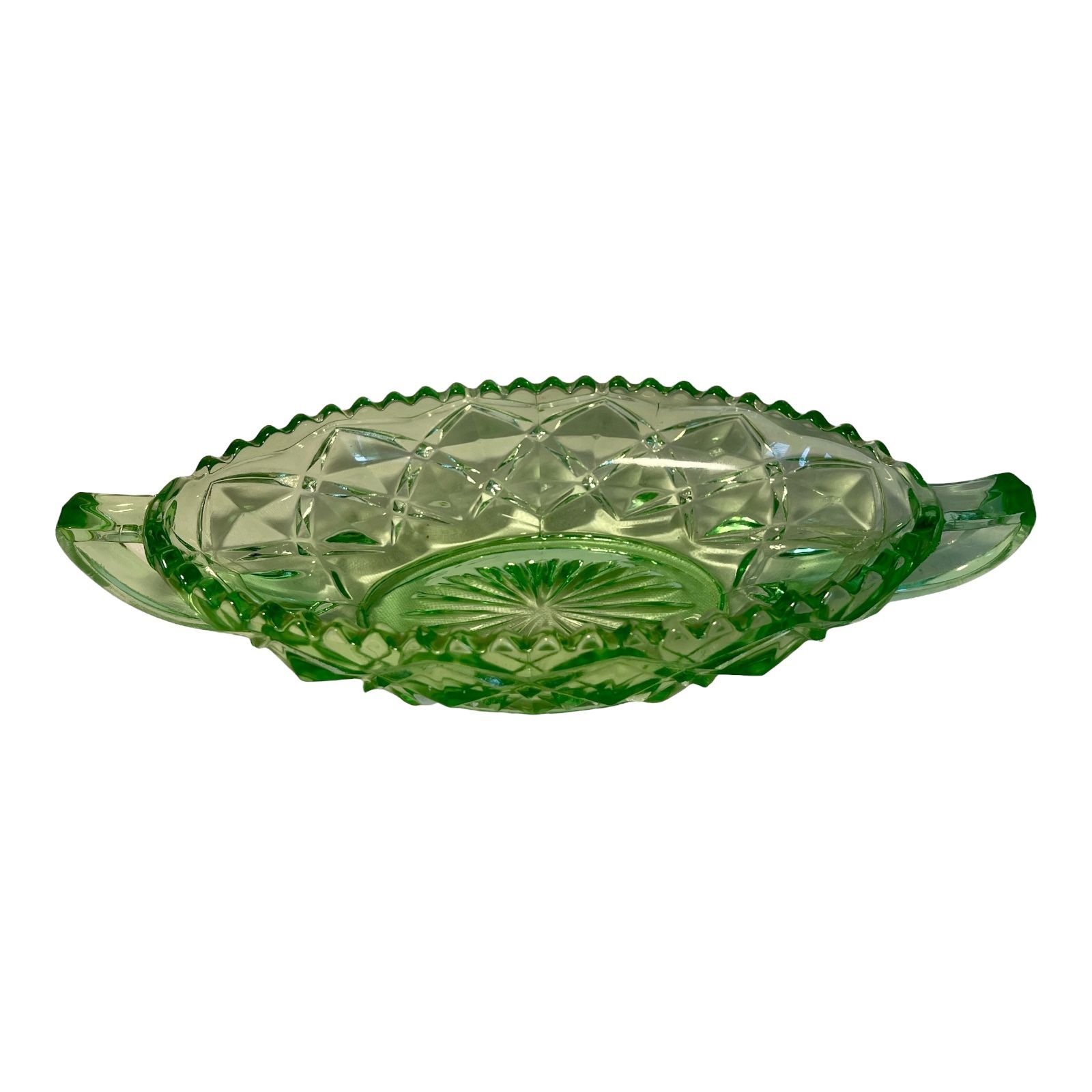 Vintage Imperial Glass Green Uranium Diamond Block 2 Handle Relish ...
