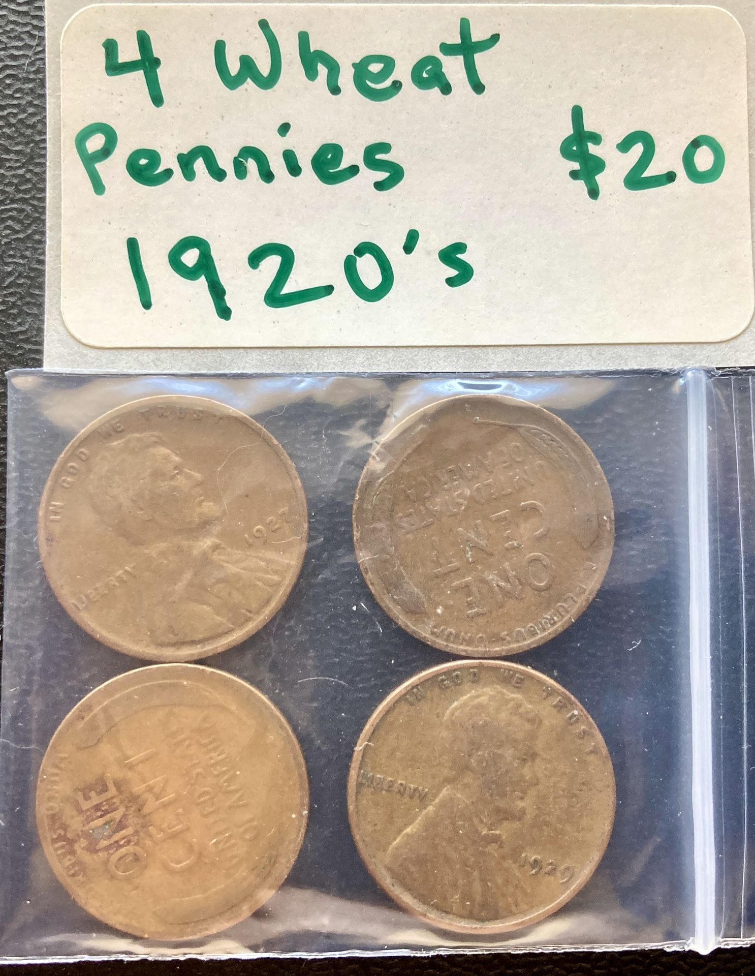 4 Antique 1920s Wheat Cents US Coins Pennies Penny for Sale in ...