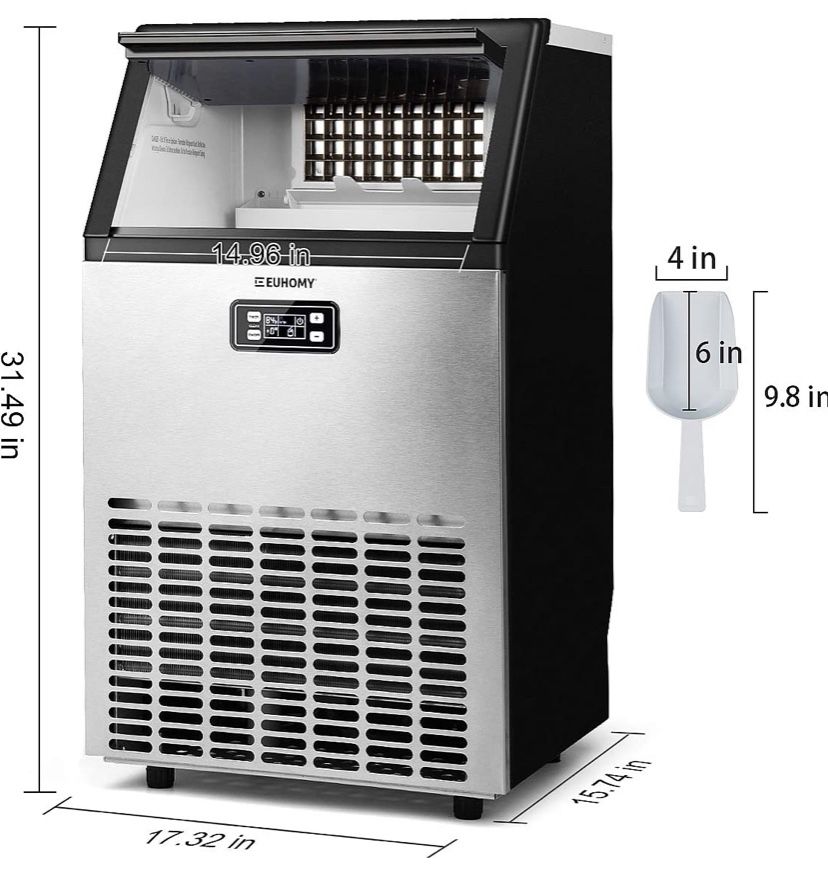 Euhomy Commercial Ice Maker Machine, 100lbs/24h Stainless Steel Ice ...
