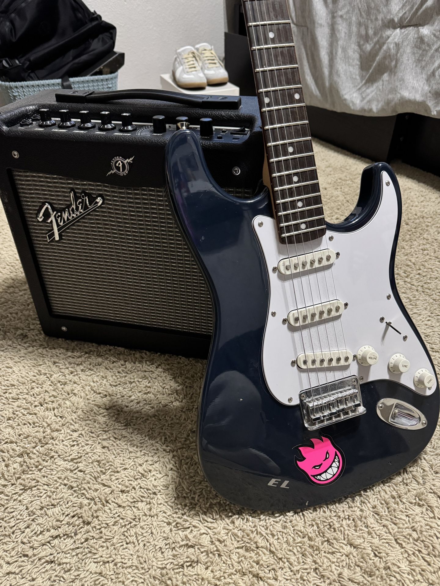 Squire Blue Stratocaster Electric Guitar and Fender Amp for Sale in Las ...