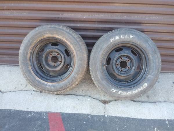 Two 15 inch classic mopar police rims with old tires 5 on 4.5 lugs for ...