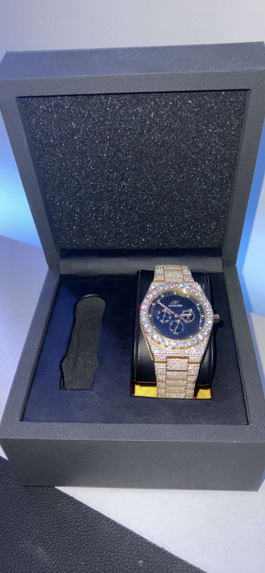 Shop GLD alpha era watch with black face fully iced in yellow gd for ...