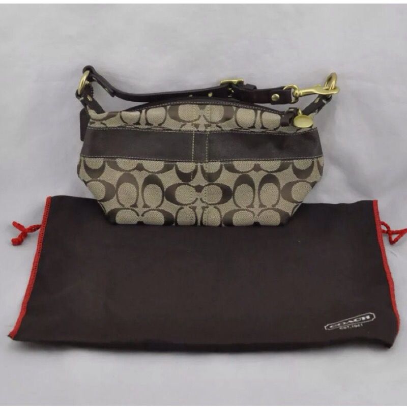 Authentic Coach Signature Stripe Khaki Baguette Satchel Small Handbag 767-41206 for Sale in ...