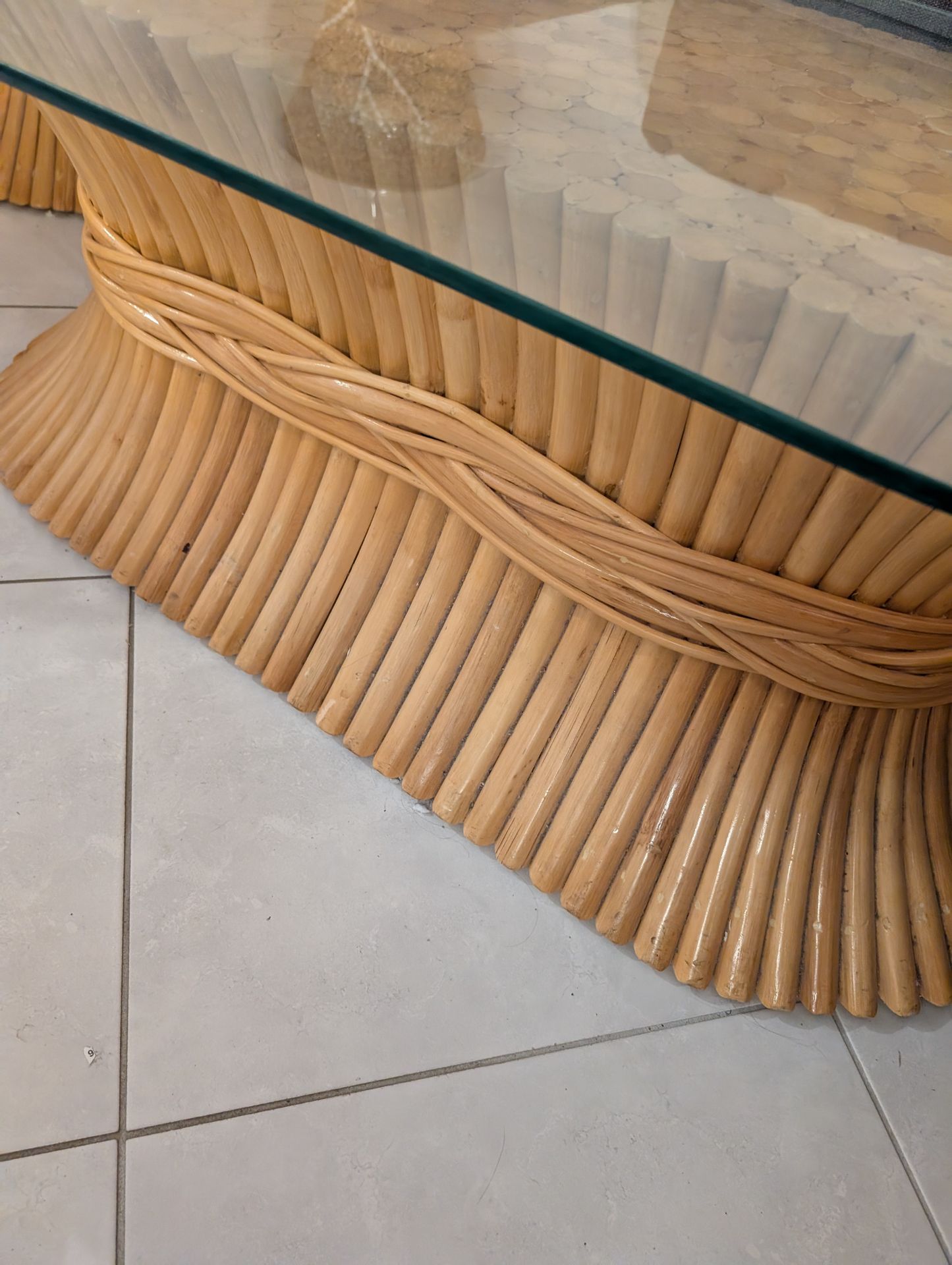 Coffee Table Set: toMcGuire Style Bamboo and Rattan Wheat Sheaf Coffee ...