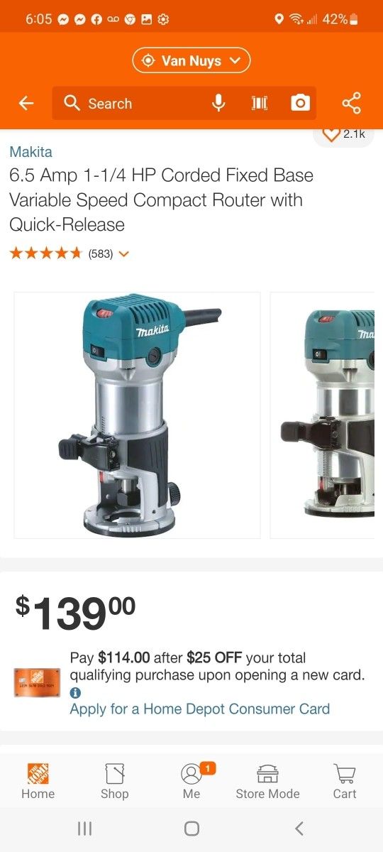 Makita 6.5 Amp 1-1/4 HP Corded Fixed Base Variable Speed Compact Router ...