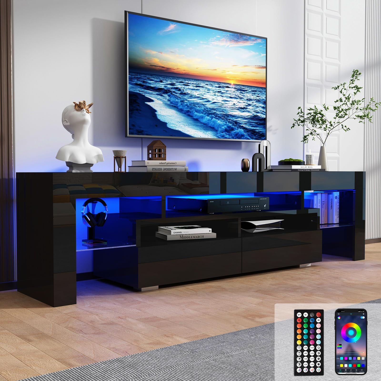 Uspeedy 70in TV Stand for 75/80 inch TV,Modern LED TV Stand for Living ...