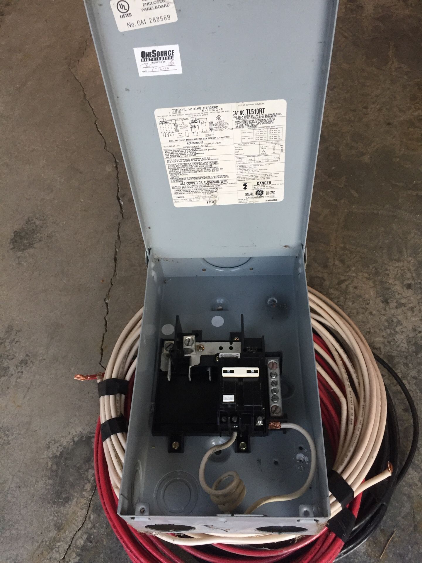 50 amp GFI breaker box. With 35+ feet of 6 AWG in black, white, red and ...