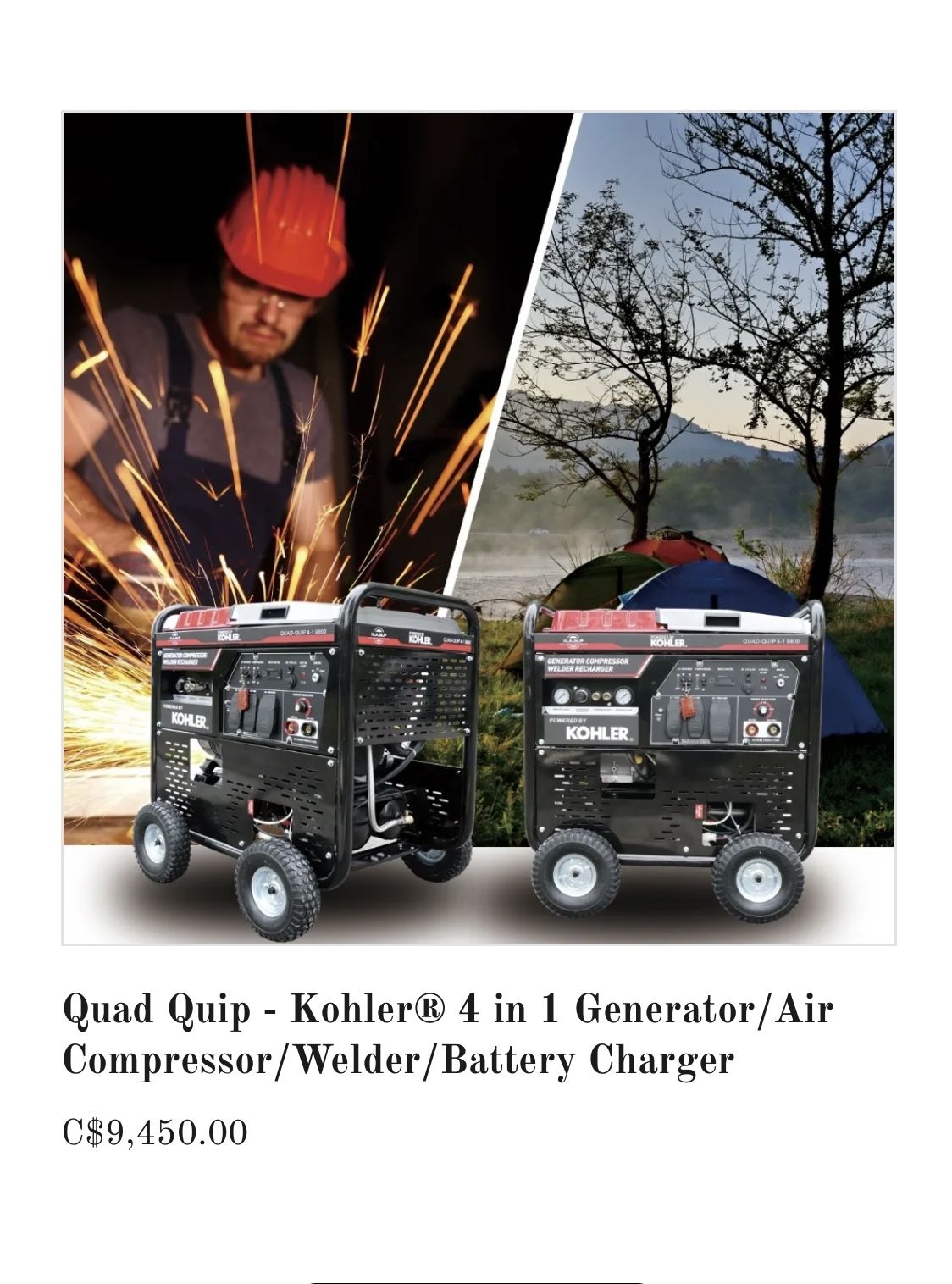 4-1 Kohler Generator/ Air Compressor/ Welder /Battery Charger for Sale ...