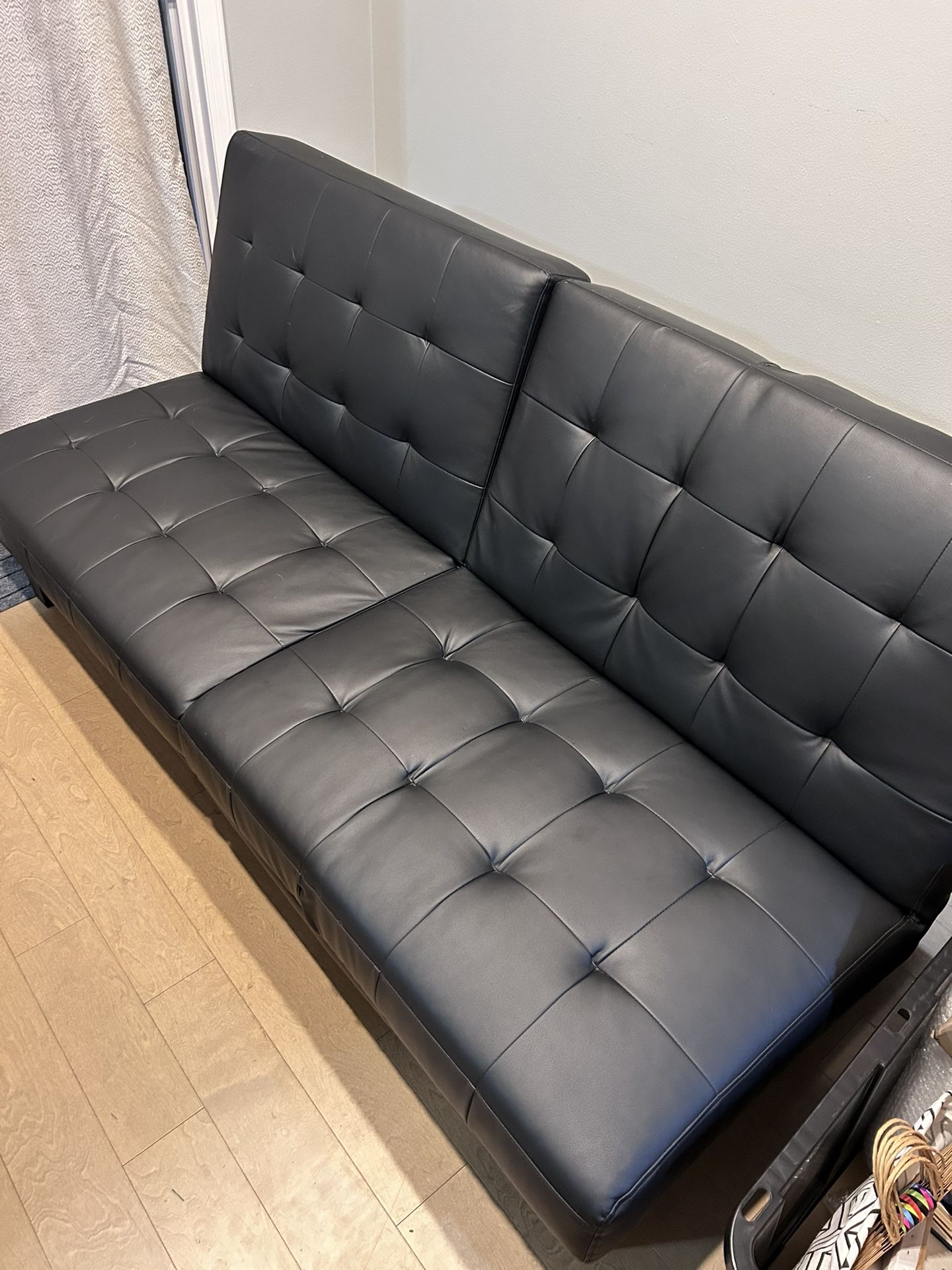 Black Sofa Futon w/ High Density Foam Mattress Topper for Sale in ...