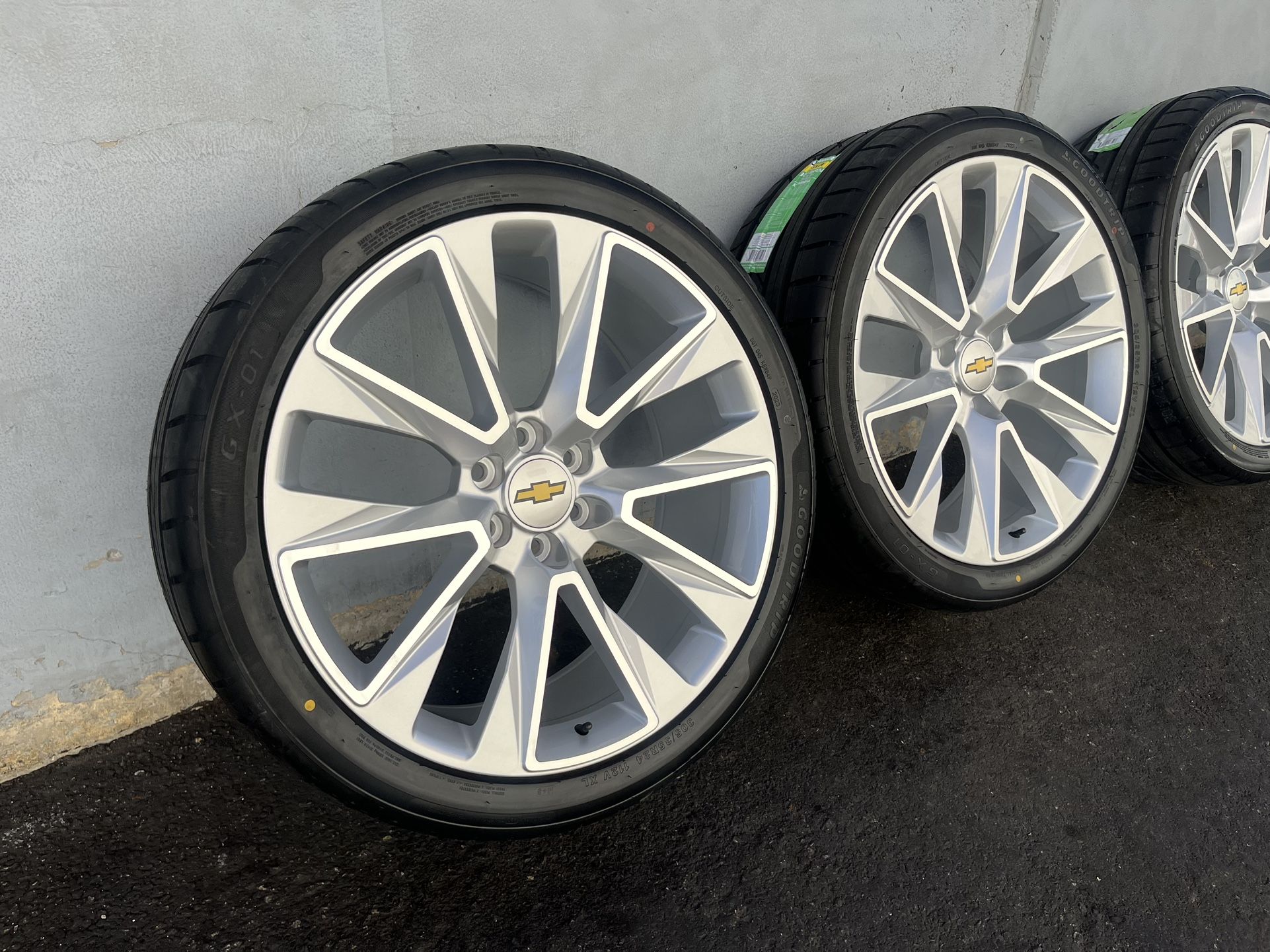 24” INCH CHEVY/GMC DENALI BRUSHED SILVER WHEELS/RIMS WITH TIRES for ...