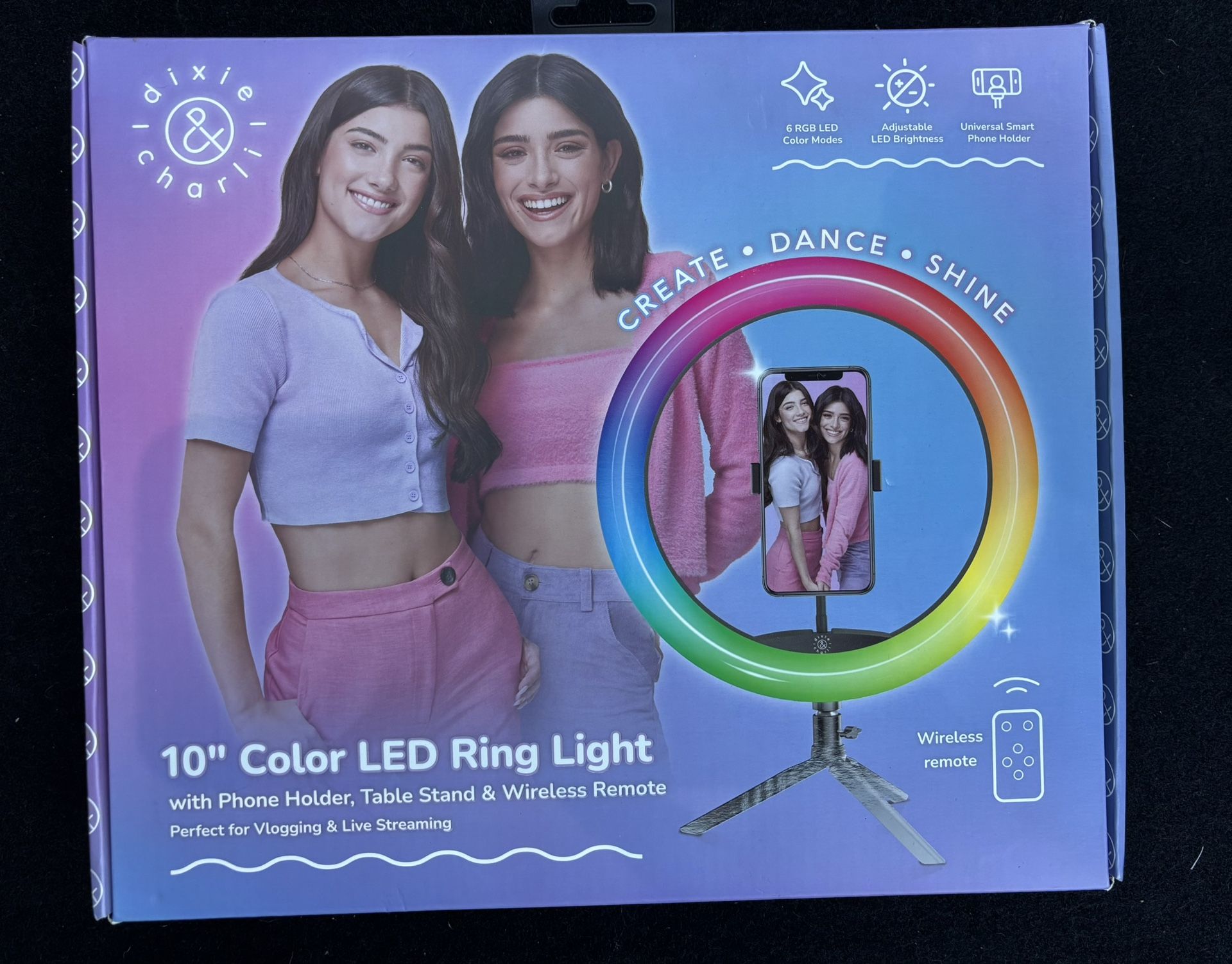 Dixie & Charli 10" Color LED Ring Light Cell Phone Holder Table Stand ...