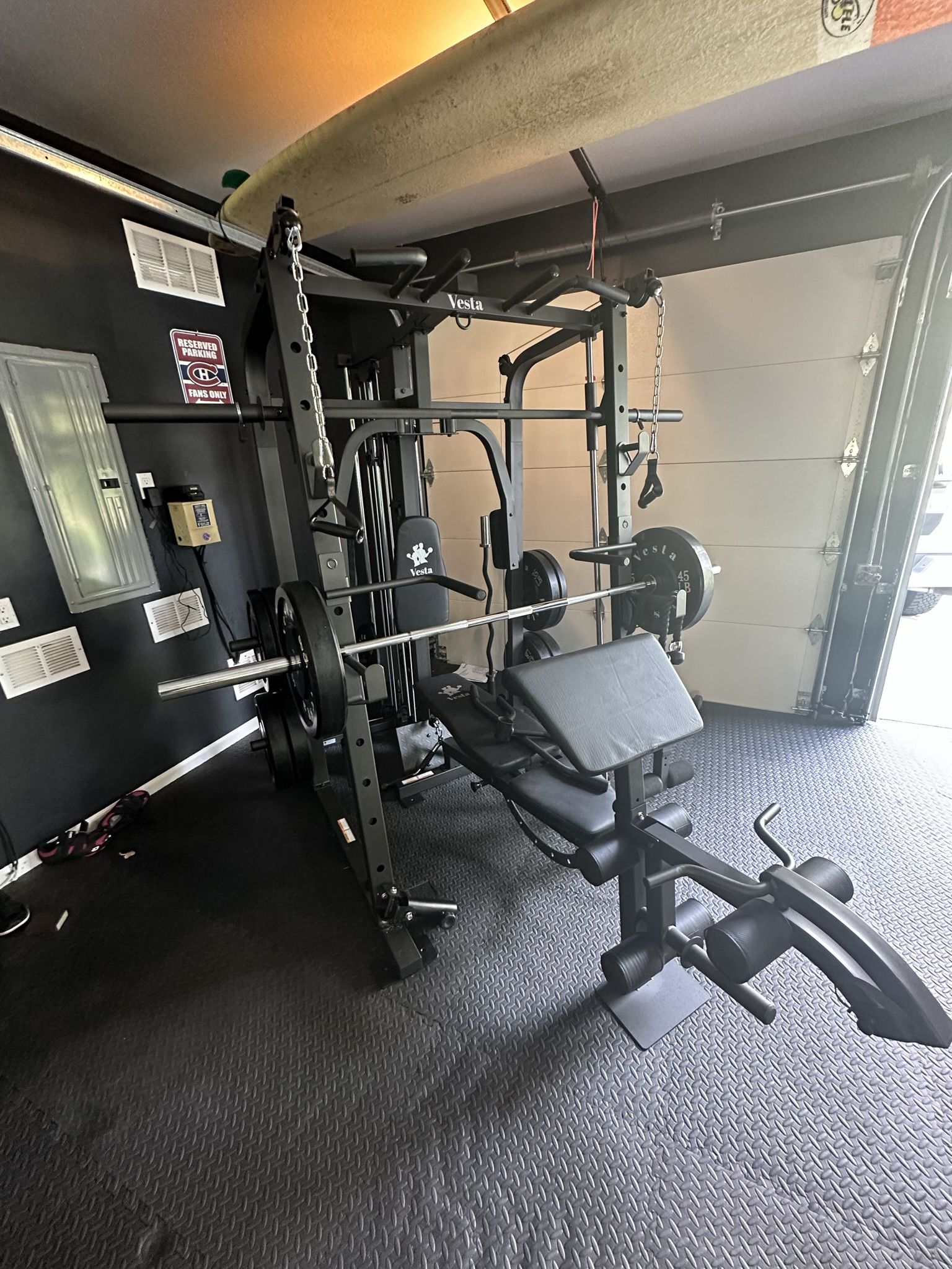 Vesta Fitness Smith Machine 1001 w/Bench Attachment | 230lb Bumpers ...