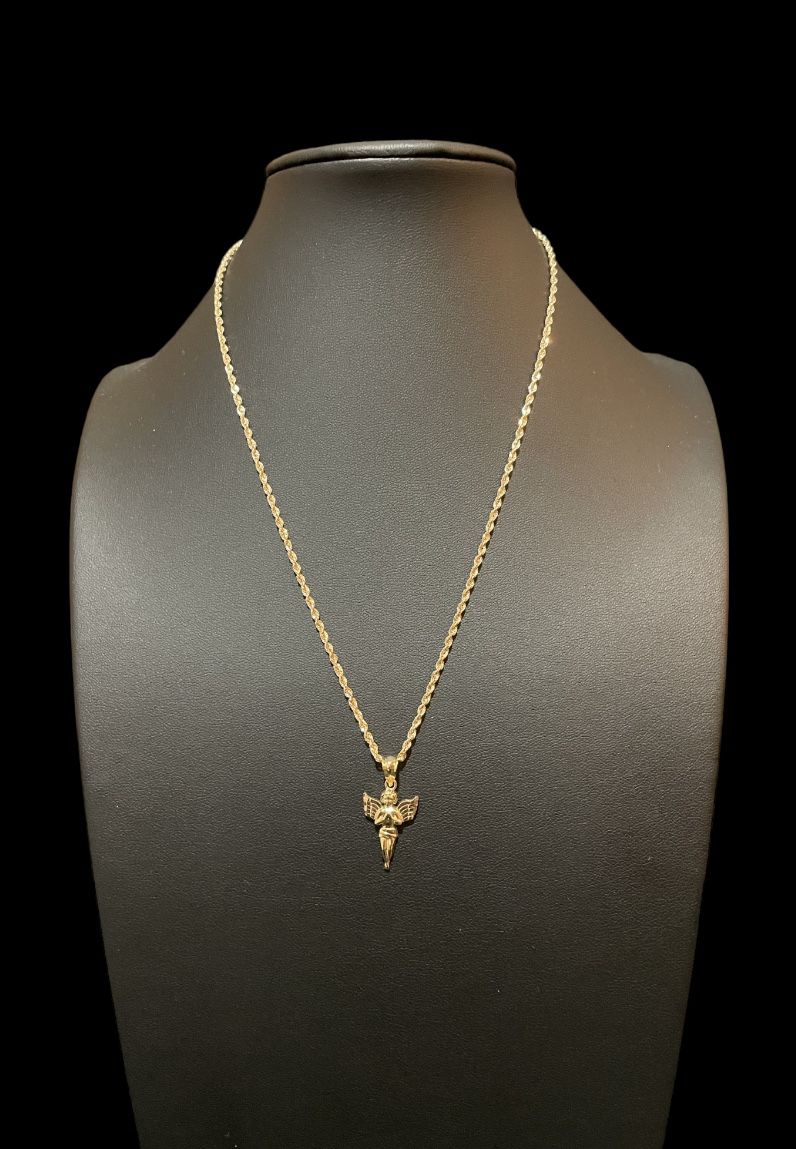 18” 10k Yellow Gold Laser Cut Rope With 10k Angel Pendant for Sale in ...